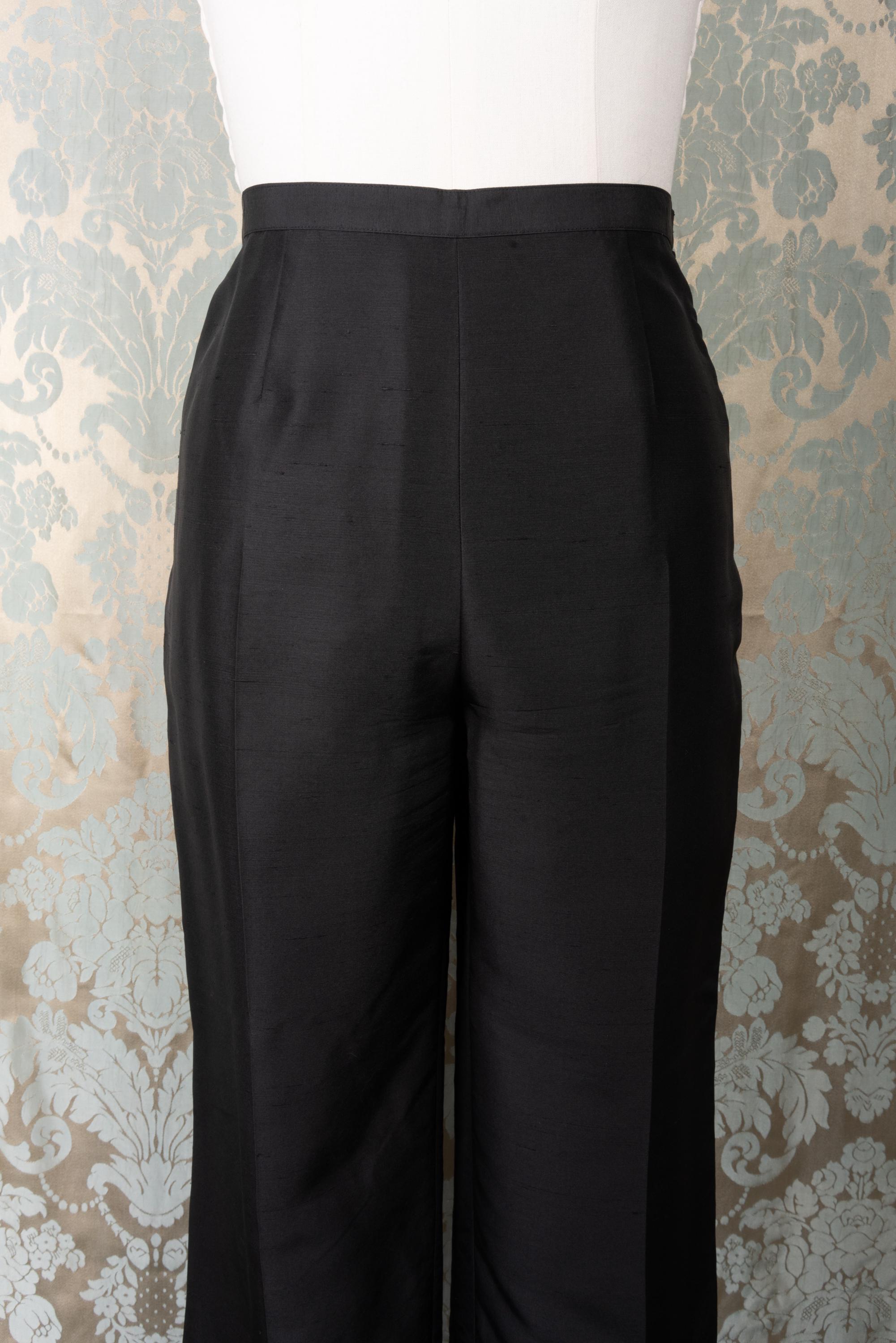 80s Kasper Black Silk Pants With High Waist and Full Legs - Etsy