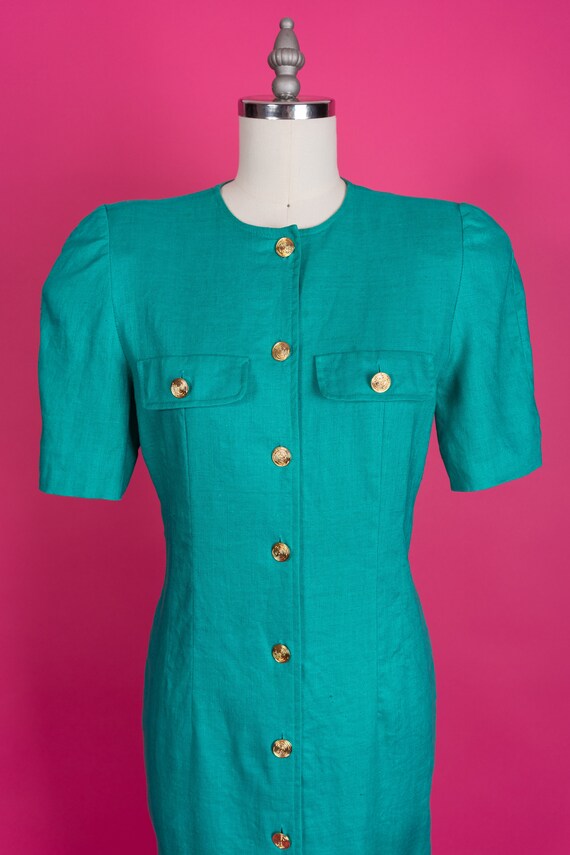 Vintage 80s Liz Claiborne Linen Sheath Dress with Scu… - Gem