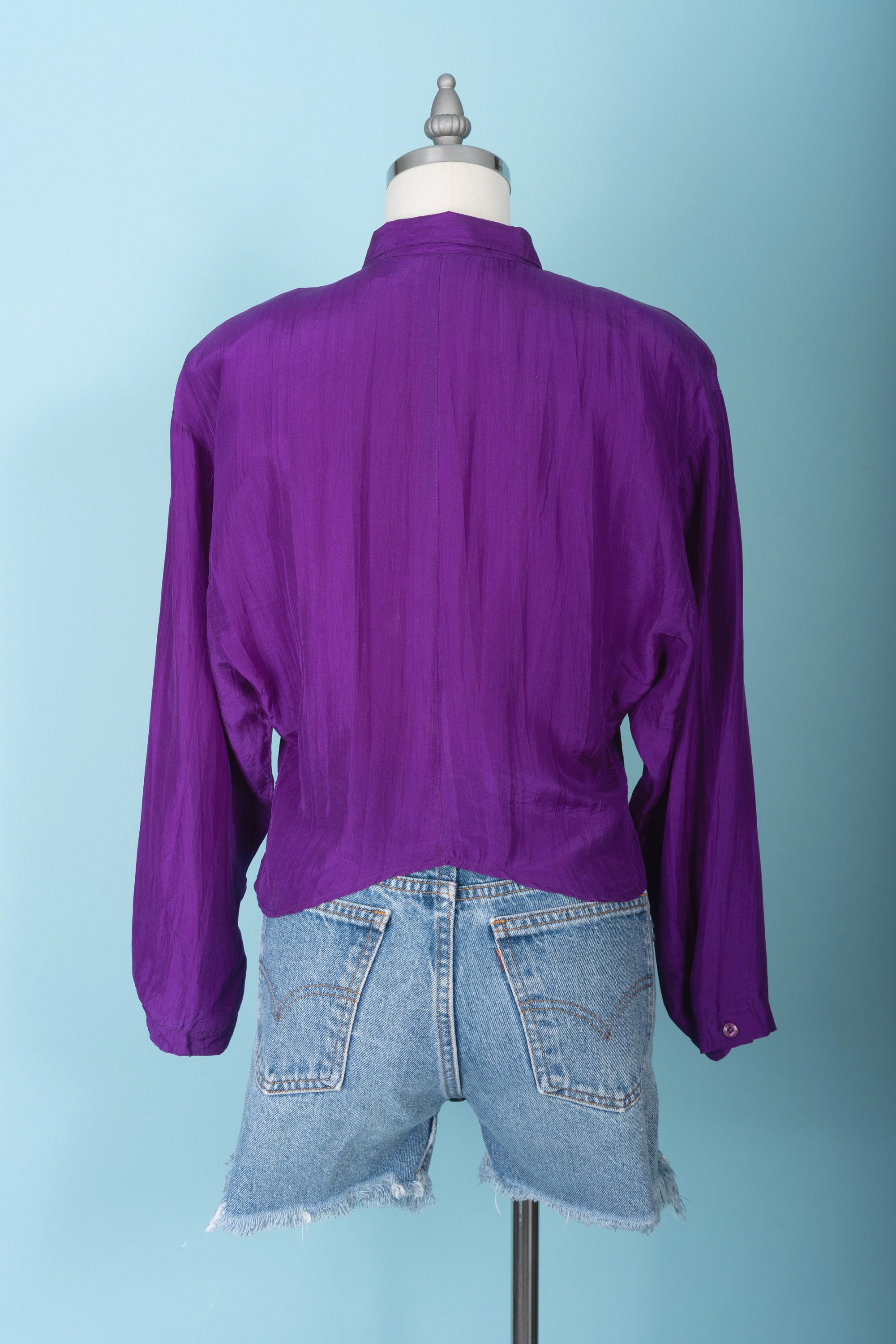 1980s Ultra Thin Crinkle Silk Purple Cropped Button Down - Etsy