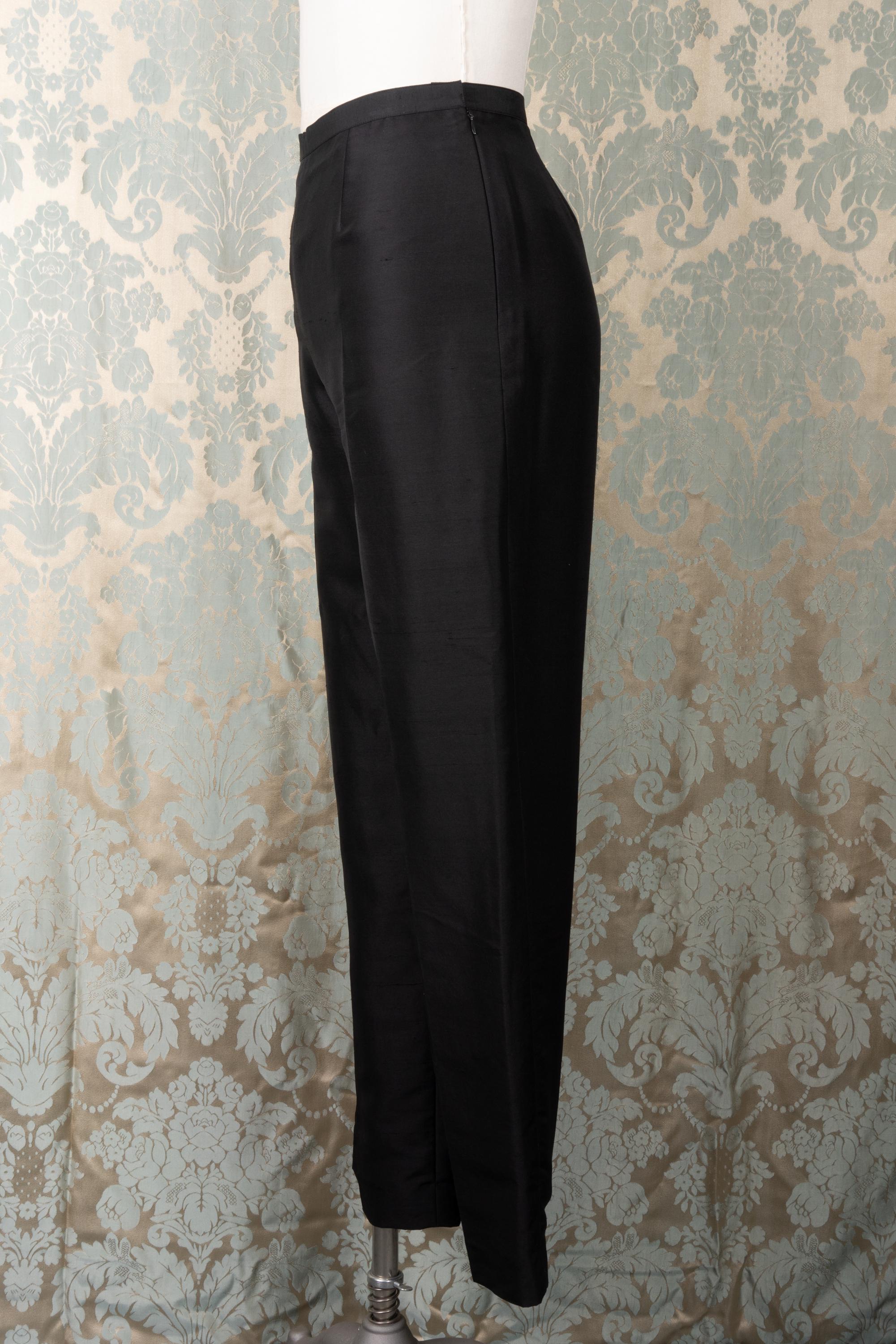 80s Kasper Black Silk Pants With High Waist and Full Legs - Etsy