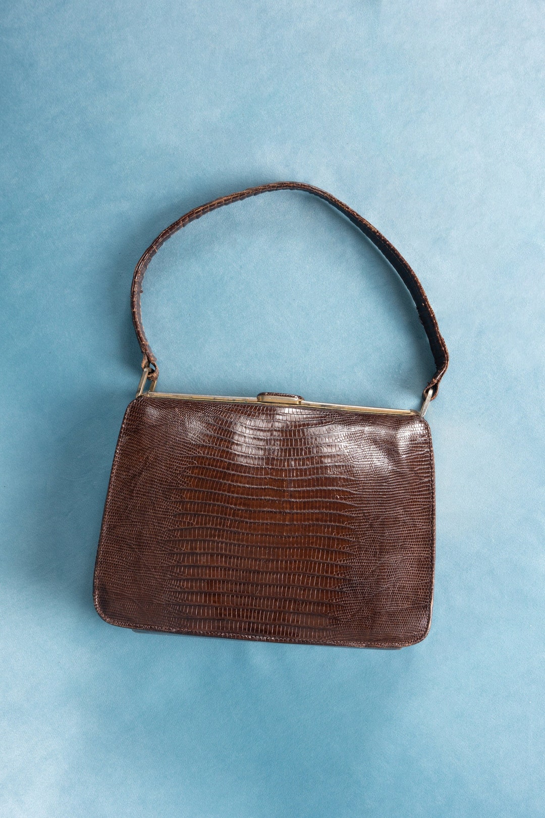 1950s Brown Lizard Handbag With Top Handle - Made in Argentina - Etsy