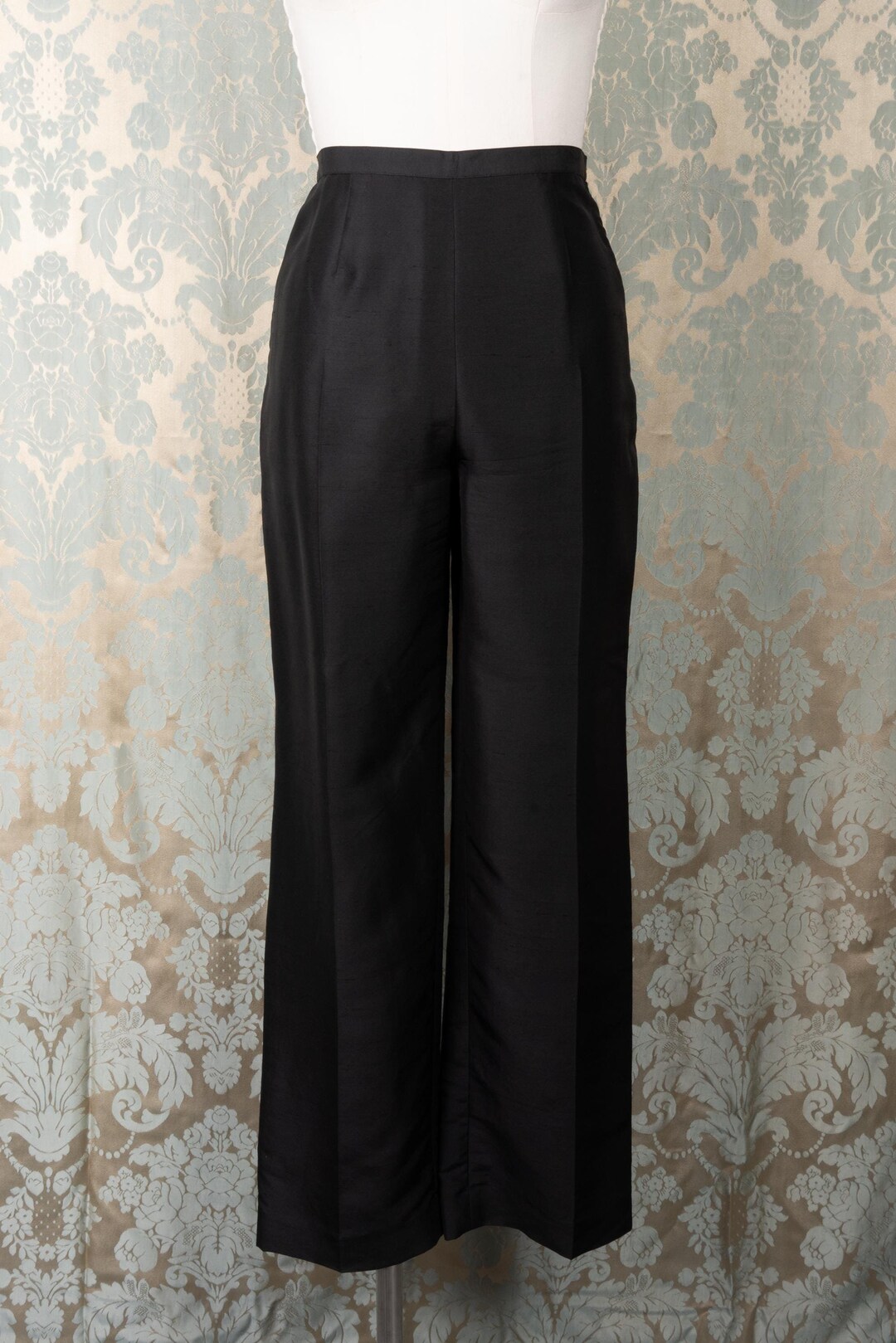 80s Kasper Black Silk Pants With High Waist and Full Legs - Etsy