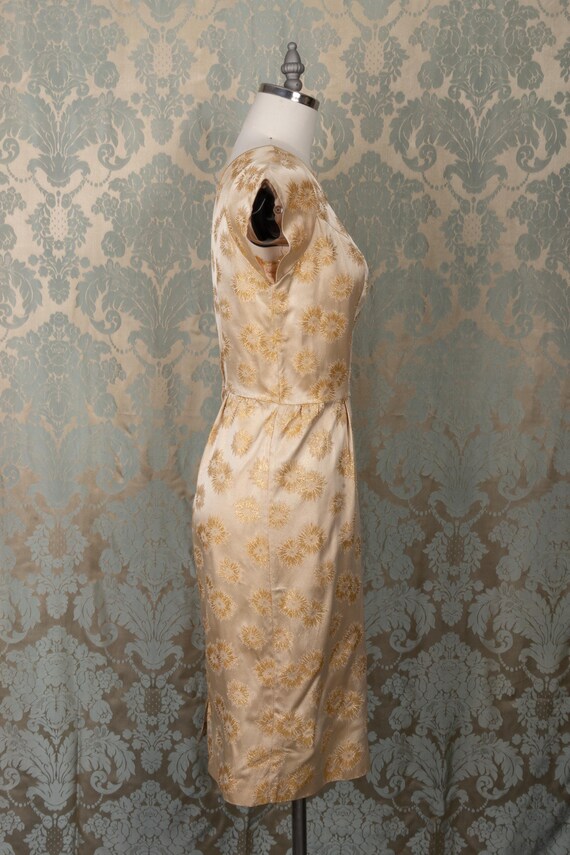 1950s Gold Satin Metallic Brocade Cocktail Dress - Gem
