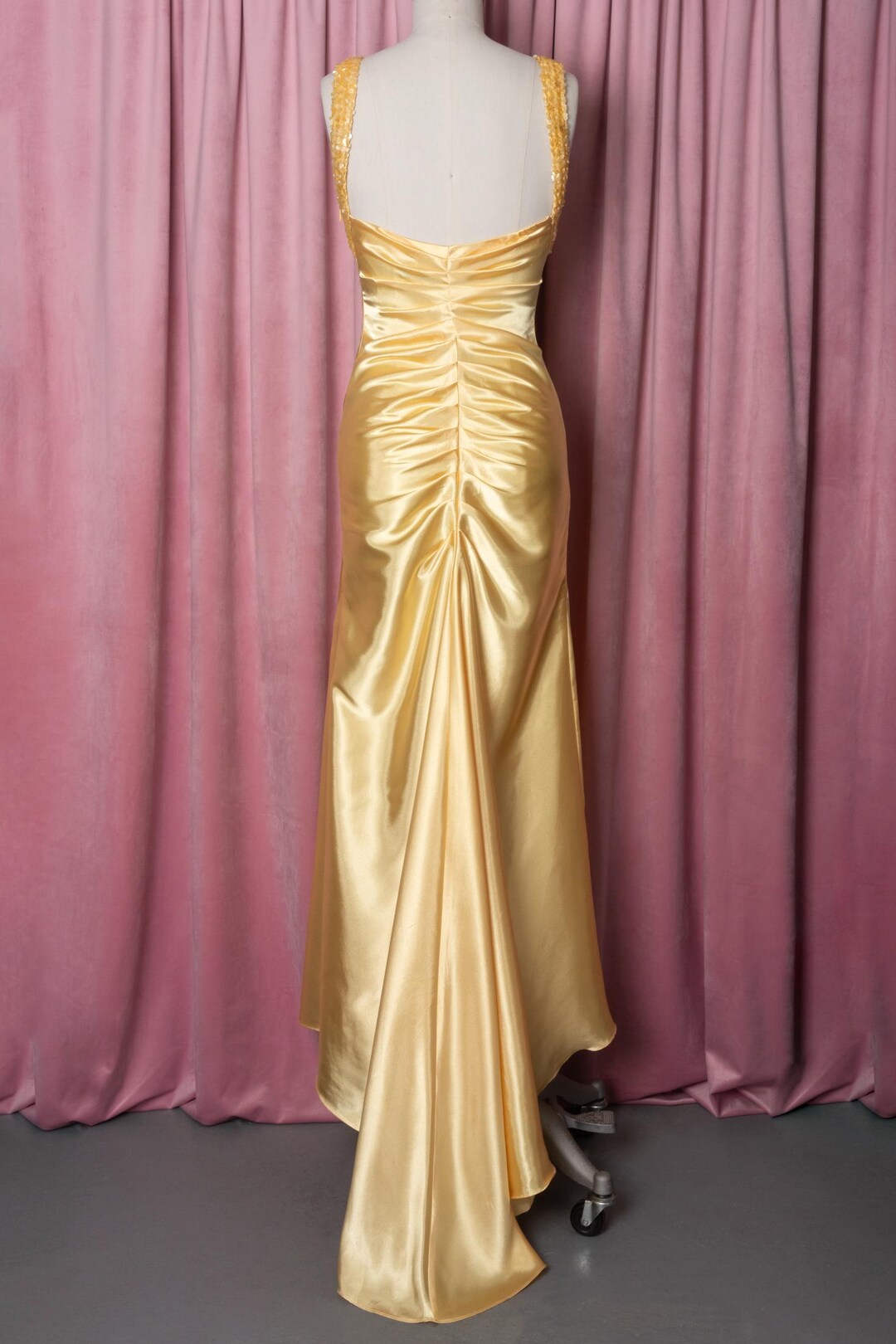 90s Zum Zum Niki Livas Butter Yellow Satin Bias Cut Evening Gown With ...
