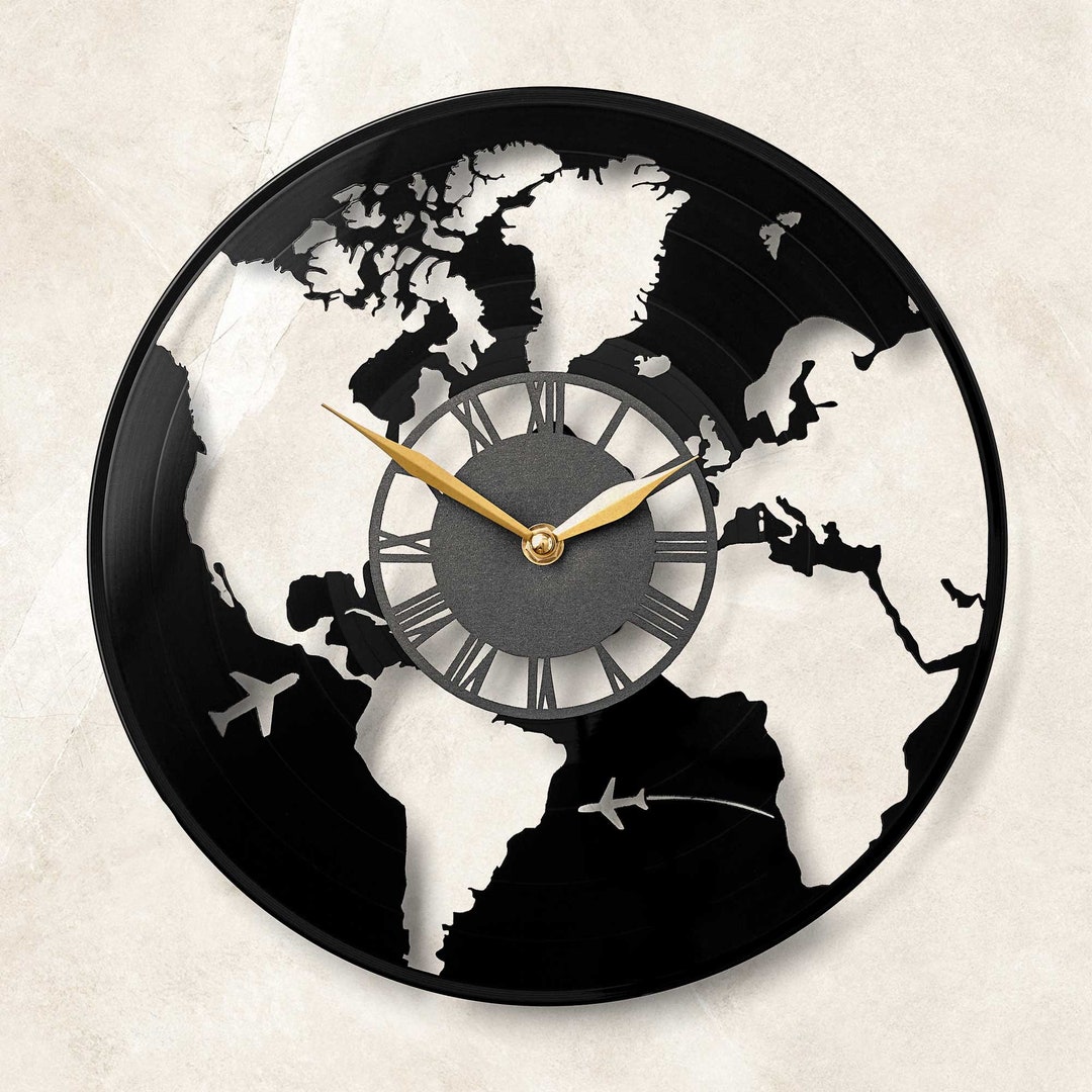 World Map Clock Travel Clock - Etsy