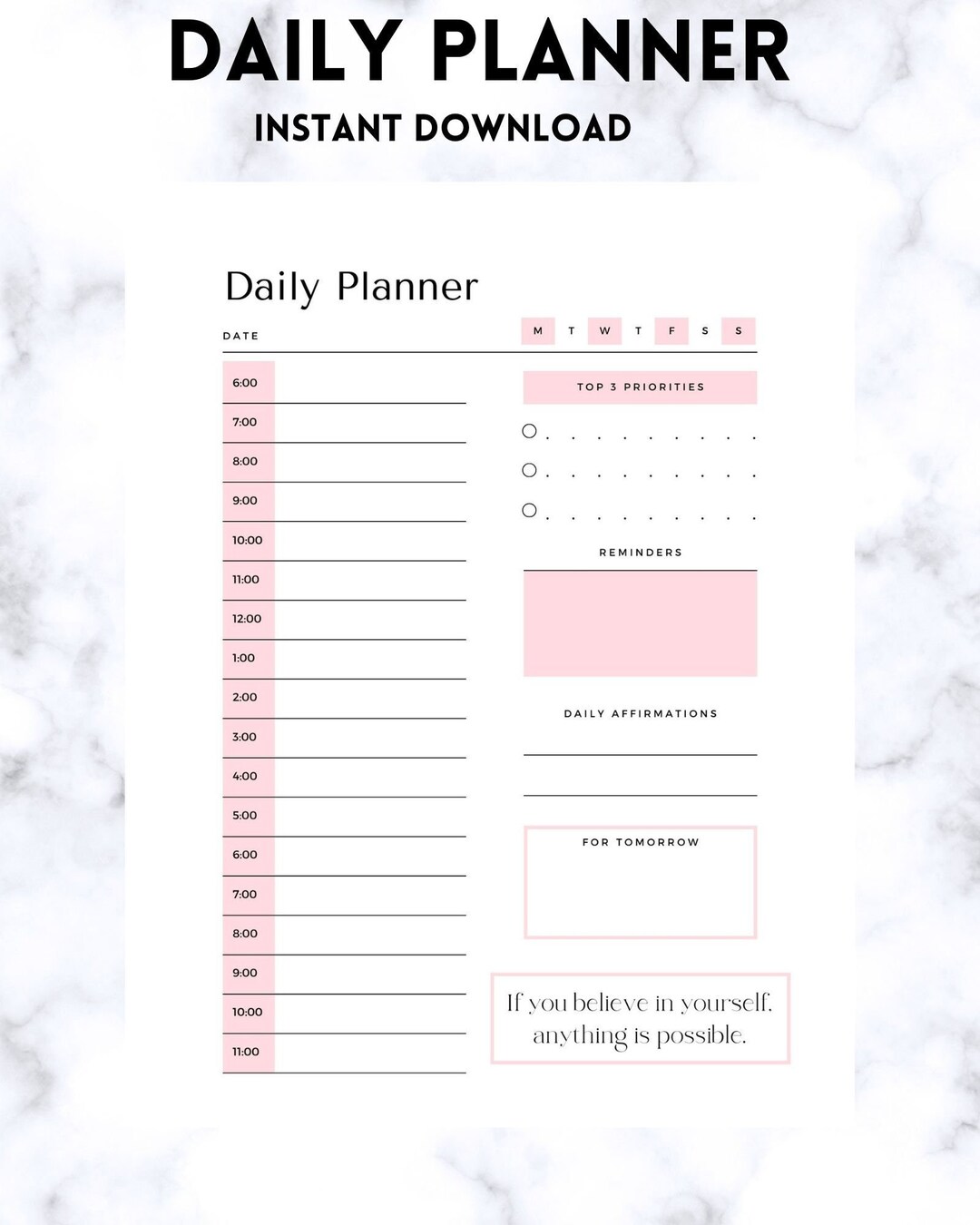 Printable Daily Planner // Modern and Pink // Productivity Planner ...