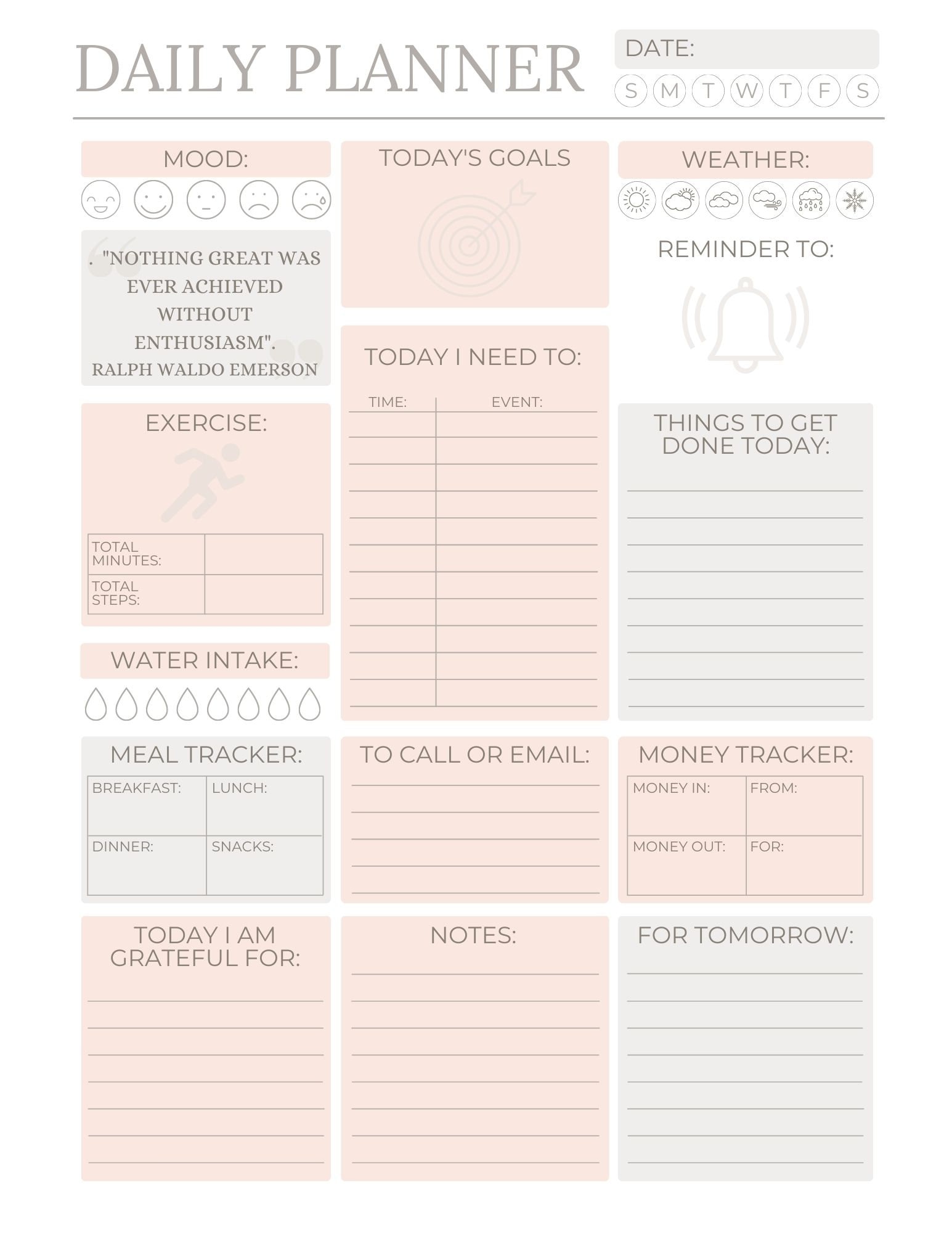 Printable ADHD Planner // Gray and Pink // Organizational Planner for ...