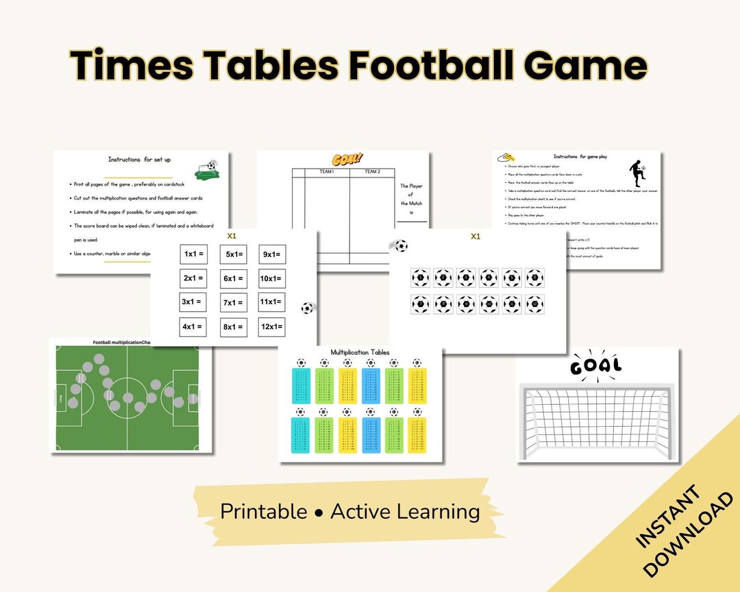Times Tables Football Game | Active Learning Printable (ages 5-7) - Etsy