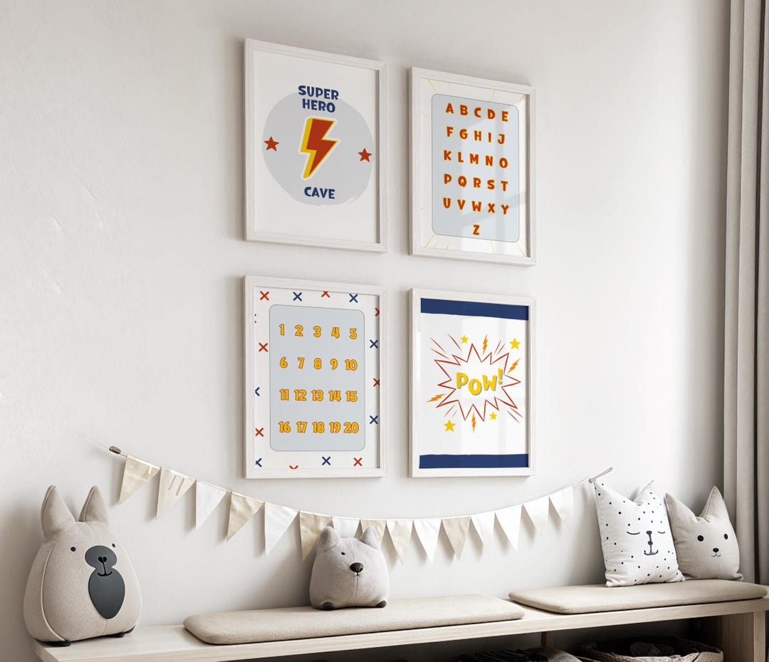 Superhero Alphabet Numbers Print Set, Kids Room Decor (digital Download ...
