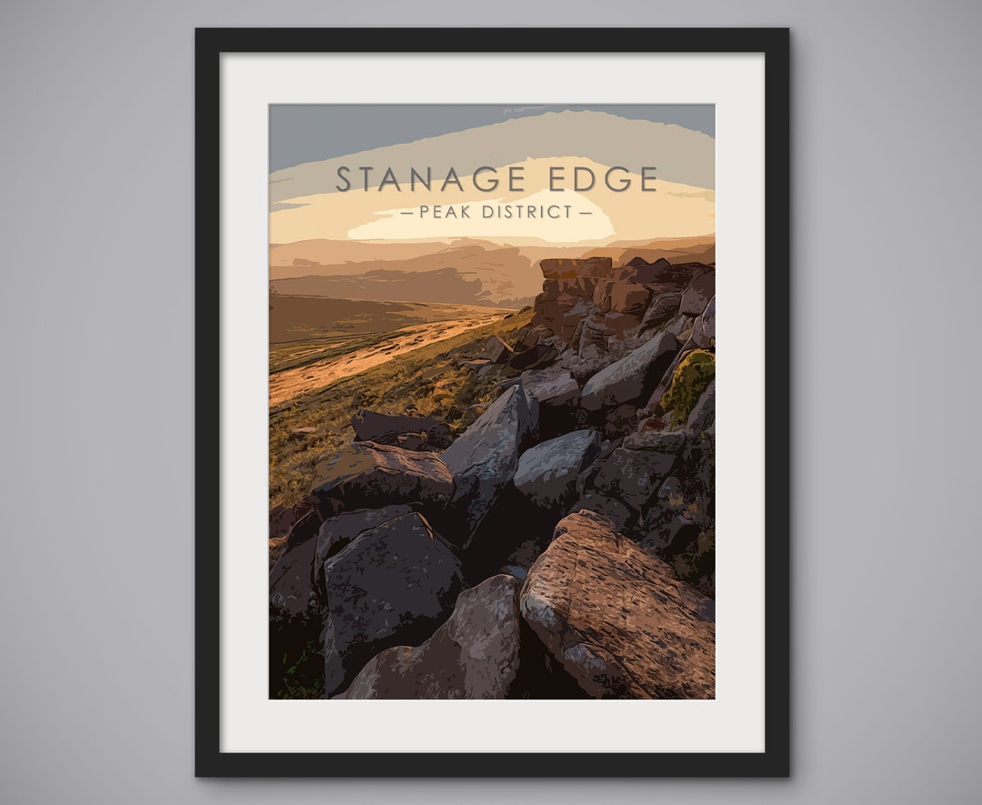 Stanage Edge Sunset, Peak District Print - Vintage Retro Poster Print ...