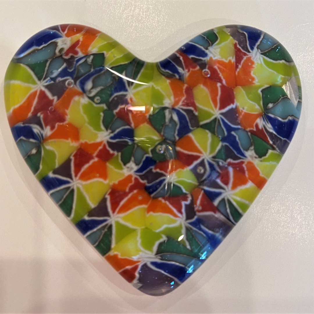 Glass Hearts Fused Glass, Pocket Hearts, Friendship, Small Paperweight ...
