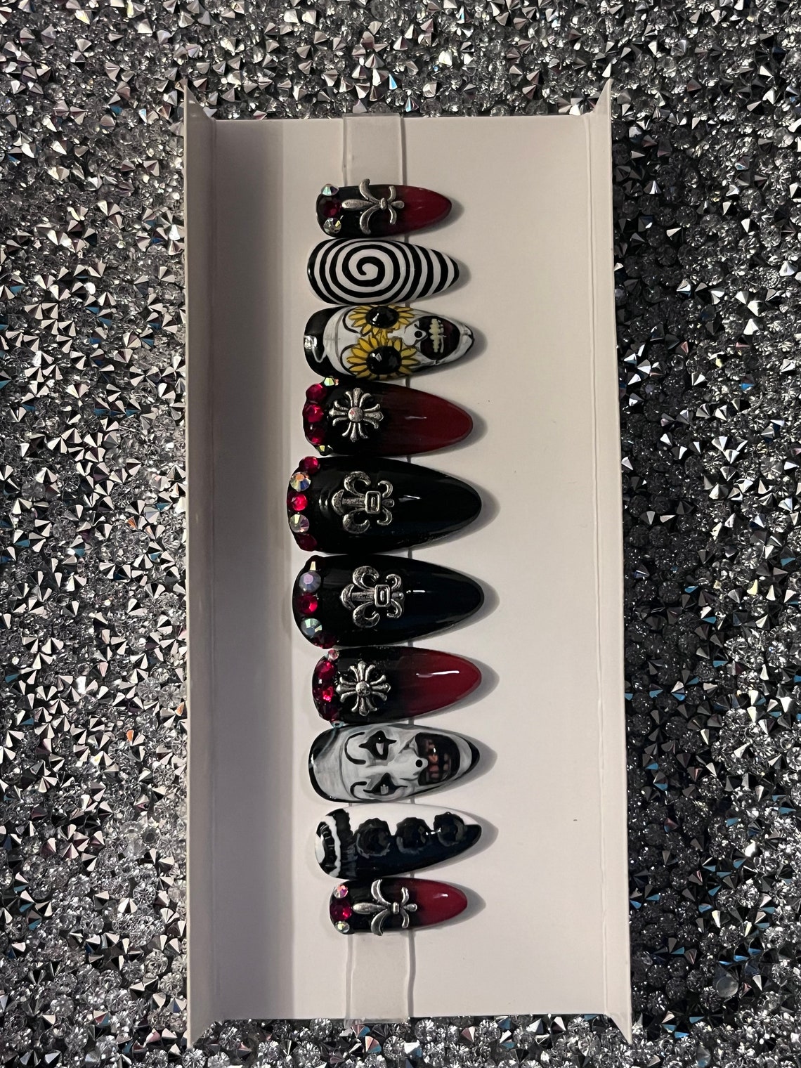 Terrifier Art the Clown Long Almond Press on Nails, Handpainted Cartoon ...