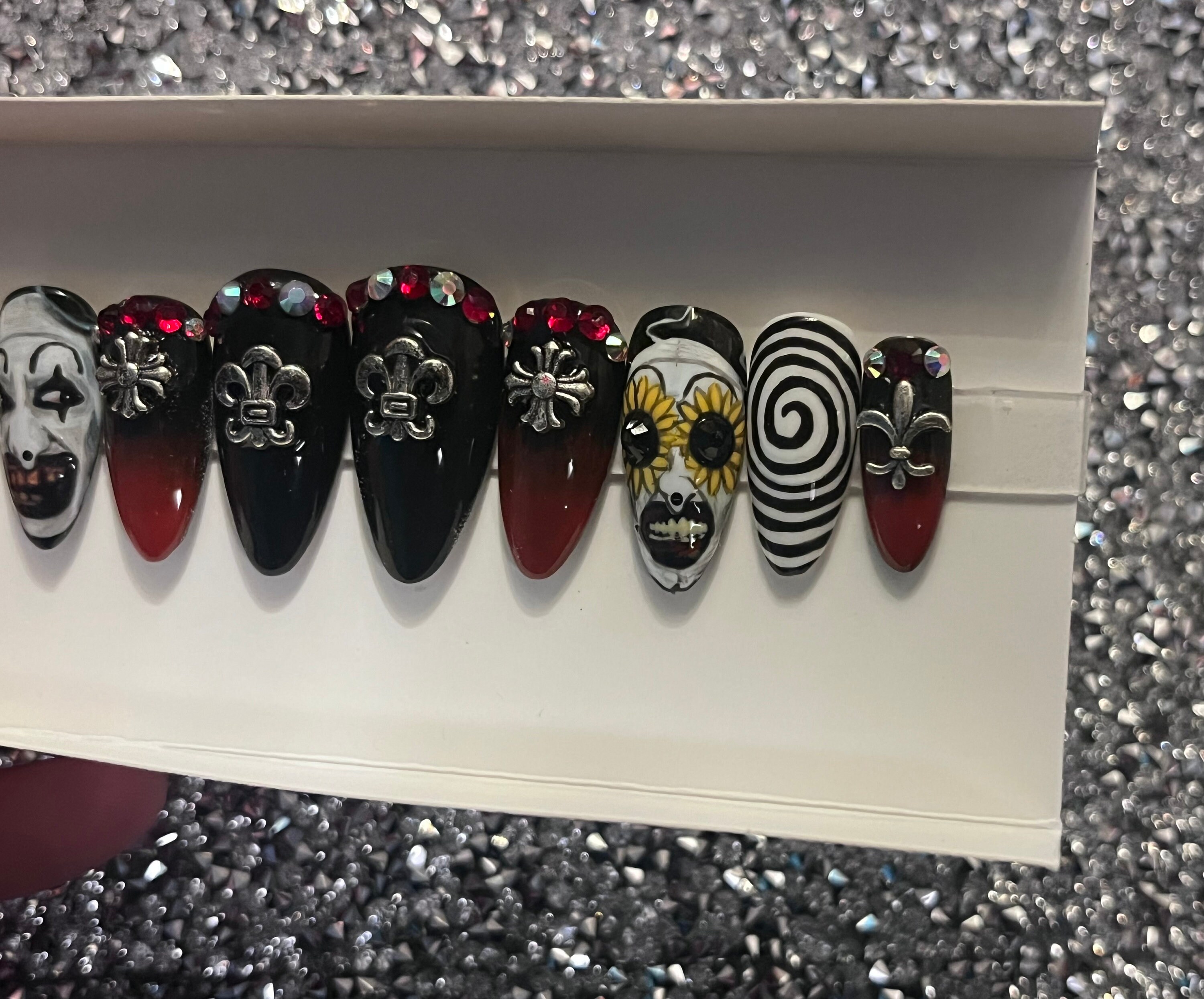 Terrifier Art the Clown Long Almond Press on Nails, Handpainted Cartoon ...