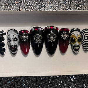 Terrifier Art the Clown Long Almond Press on Nails, Handpainted Cartoon ...