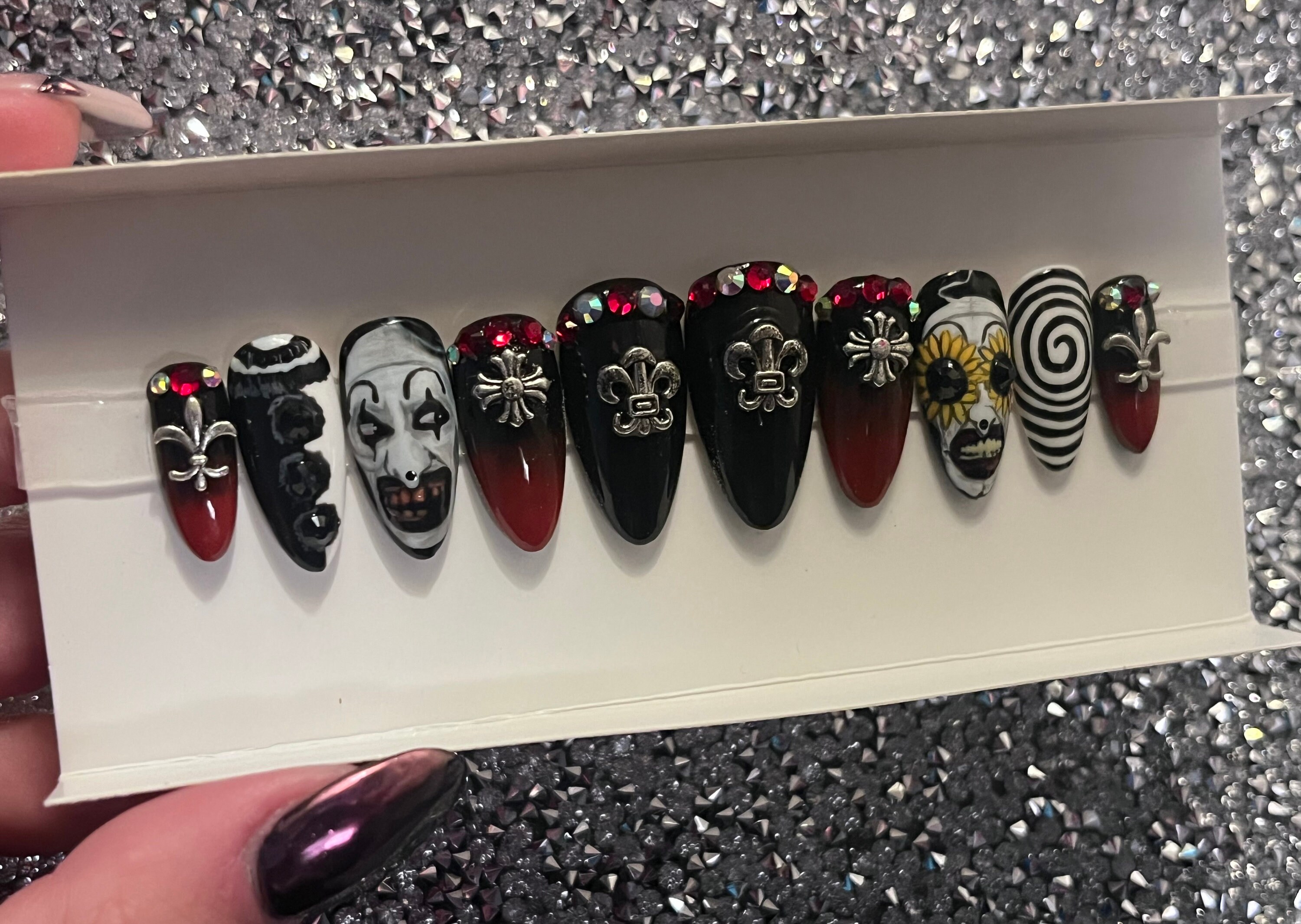 Terrifier Art the Clown Long Almond Press on Nails, Handpainted Cartoon ...