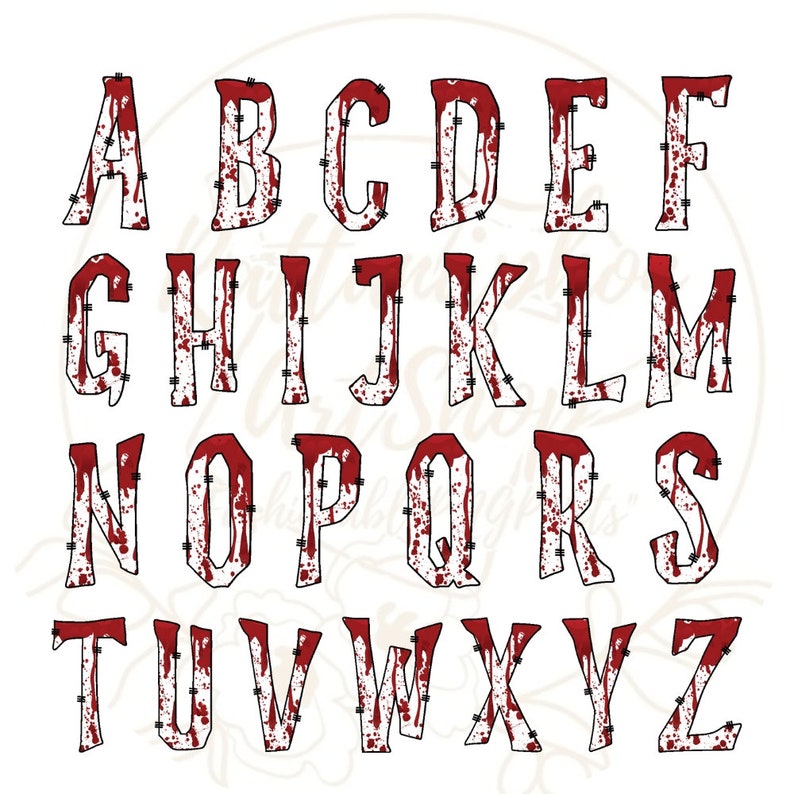 Horror Movie Lover's Bloody Serial Killer Halloween PNG Alphabet Doodle ...