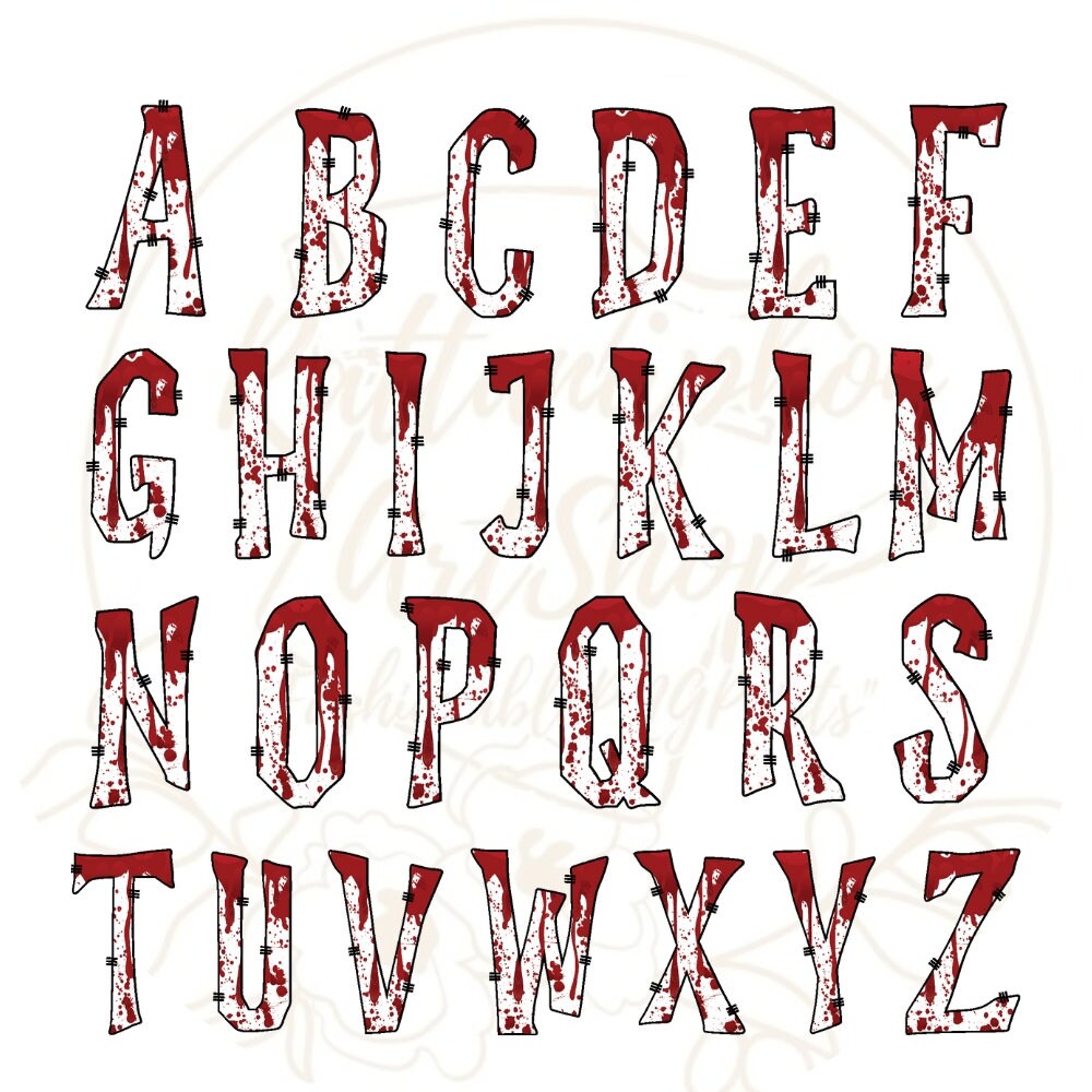 Horror Movie Lover's Bloody Serial Killer Halloween PNG Alphabet Doodle ...