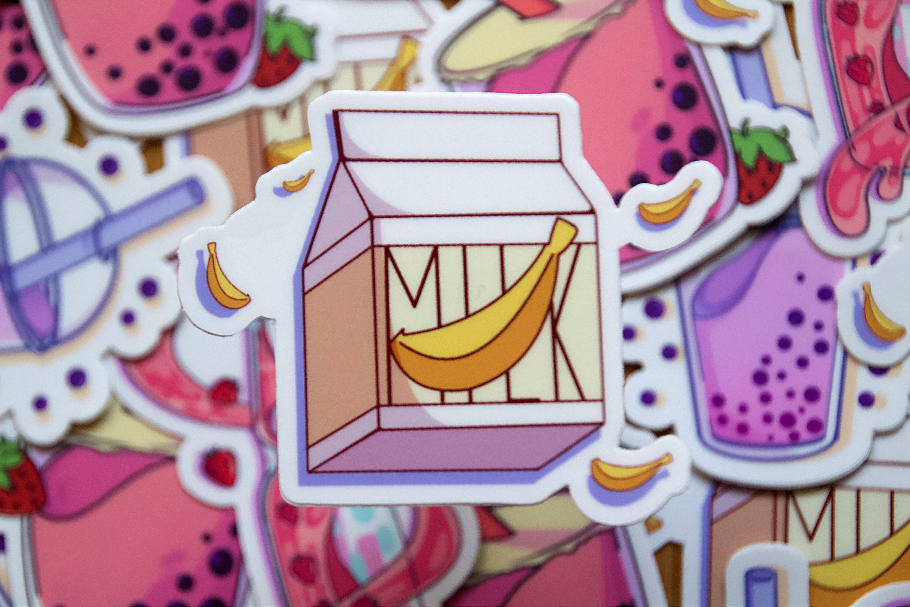 Asian Drinks Sticker Set taro Bubble Tea, Strawberry Boba, Ramune ...