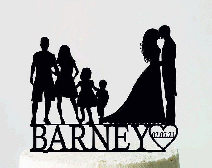 Family Cake Topper, Wedding Cake Topper, Bride and Groom With Four ...