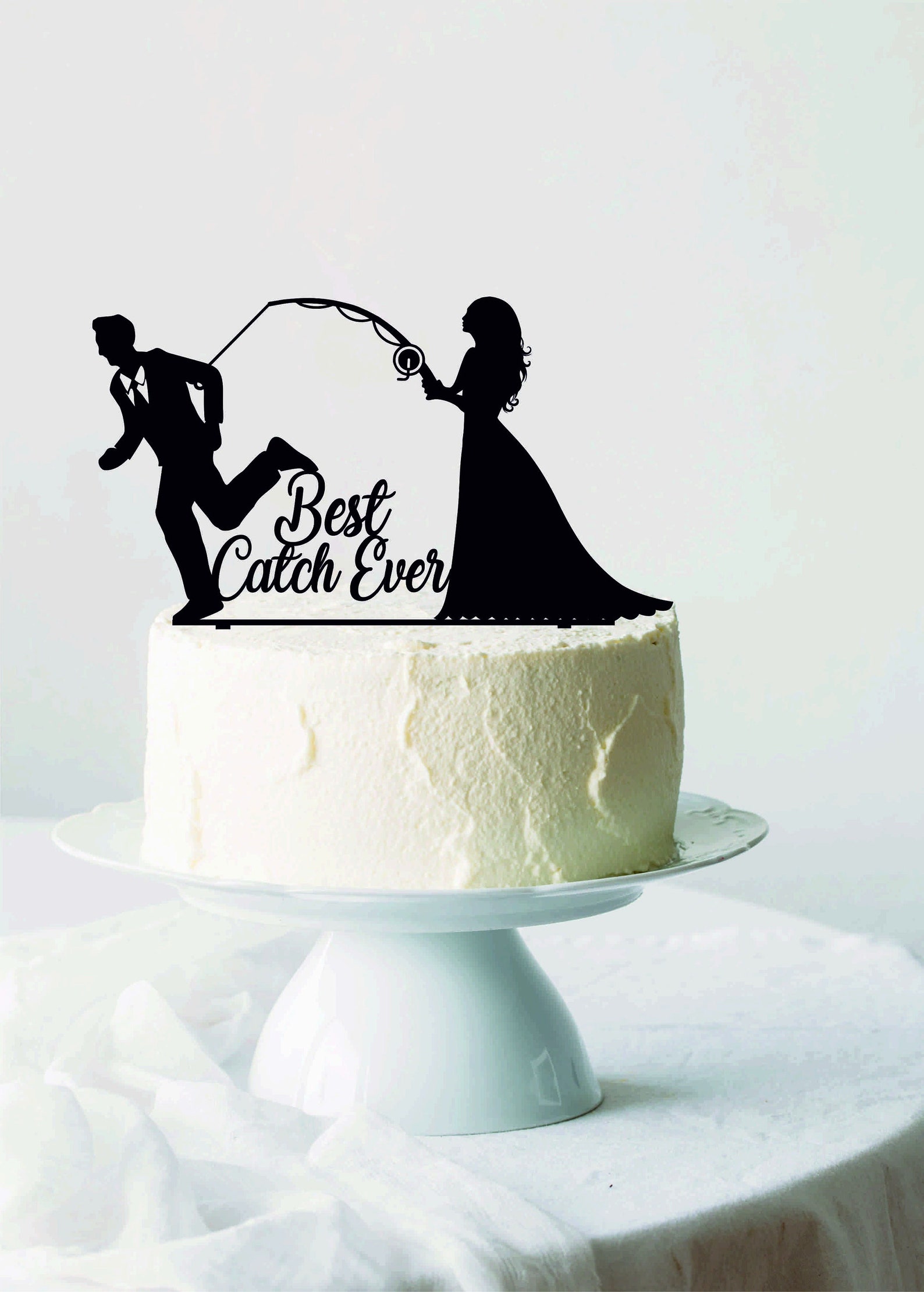 Bride Pulling Groom Wedding Cake Topper Best Catch Ever - Etsy