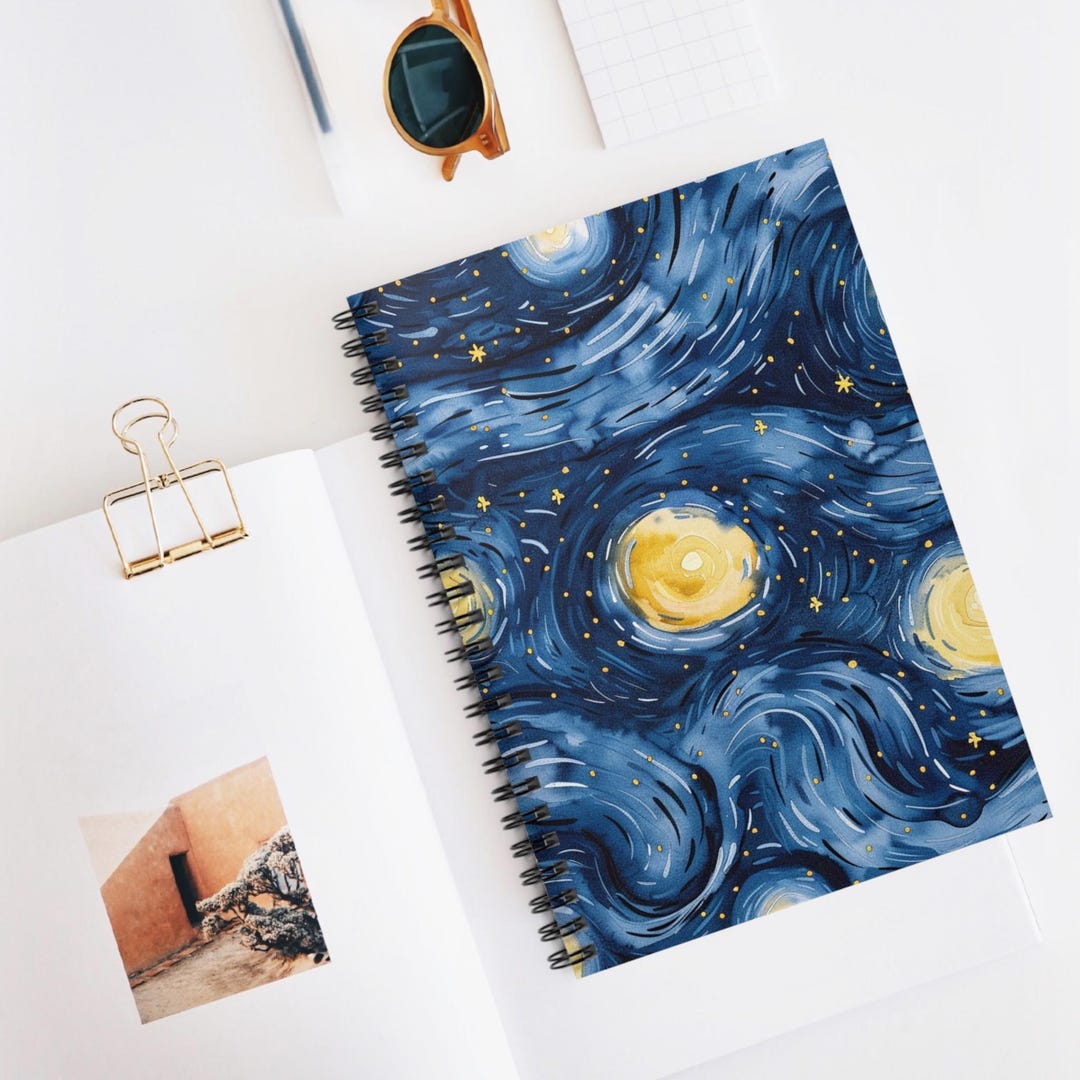 Starry Night Notebook, Artsy Spiral Journal, Ruled Line Diary, Galaxy ...
