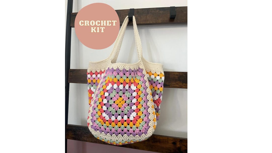 Granny Square Beach Bag Crochet Kit - Perfect Gift for Crafty Beginners ...