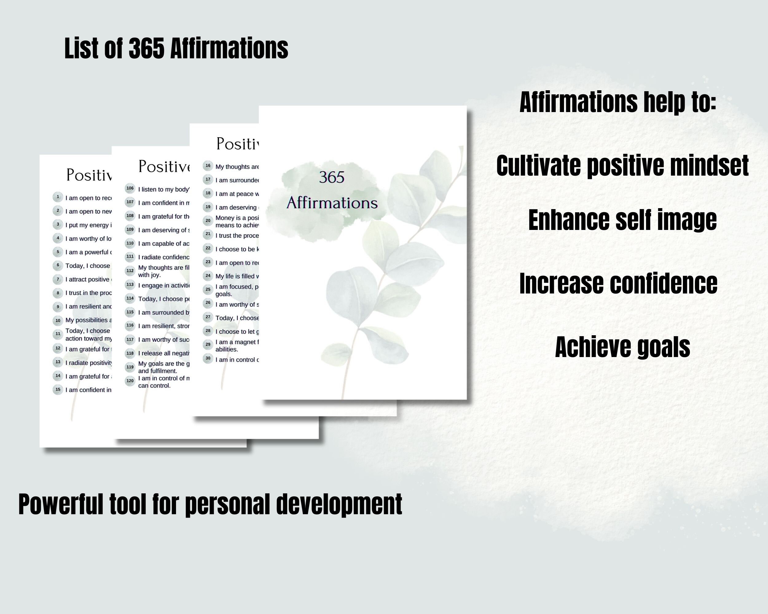Printable Affirmations, List of 365 Positive Affirmations for Self Care ...