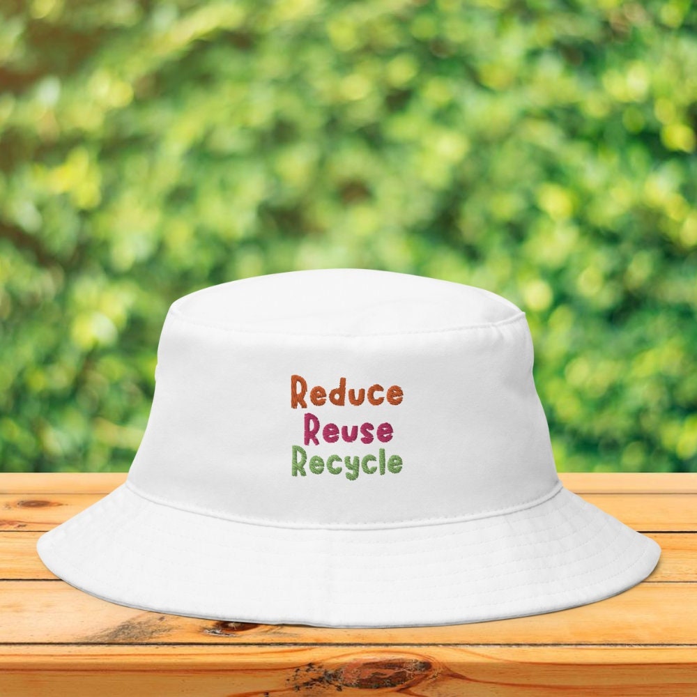 Reduce Reuse Recycle Hat, Recycle Embroidered Bucket Hat, Unisex Hat ...