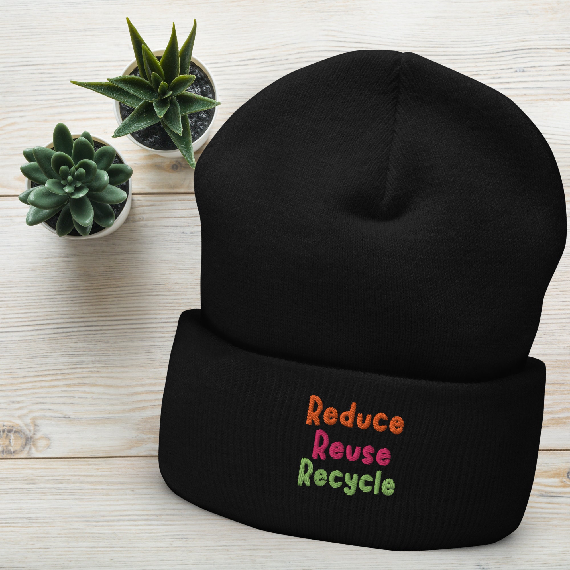 Reduce Reuse Recycle Hat, Recycle Embroidered Beanie, Multiple Colors ...