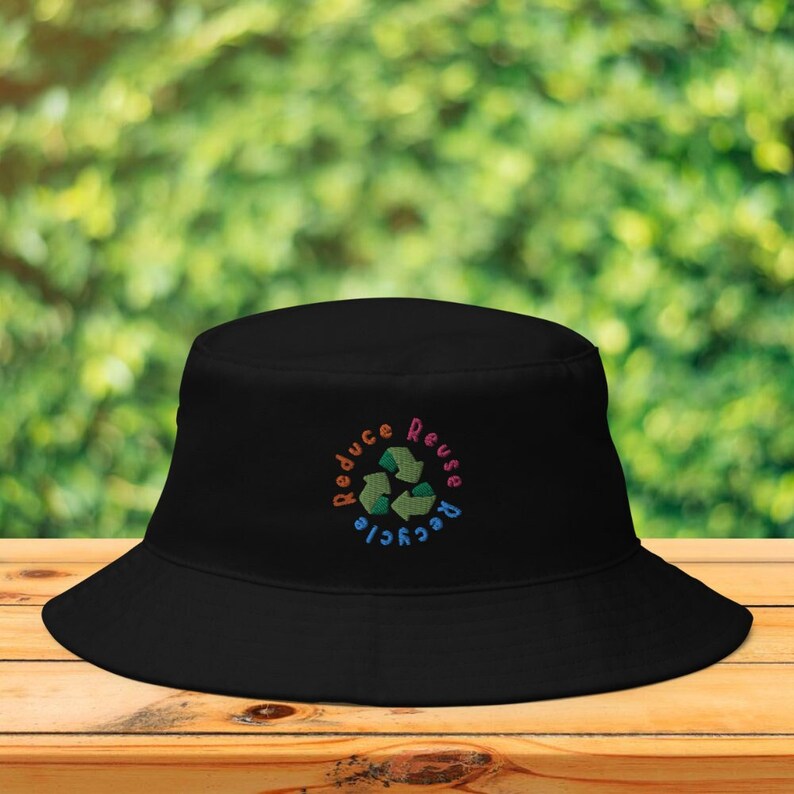 Reduce Reuse Recycle Hat, Recycle Embroidered Bucket Hat, Unisex Hat ...