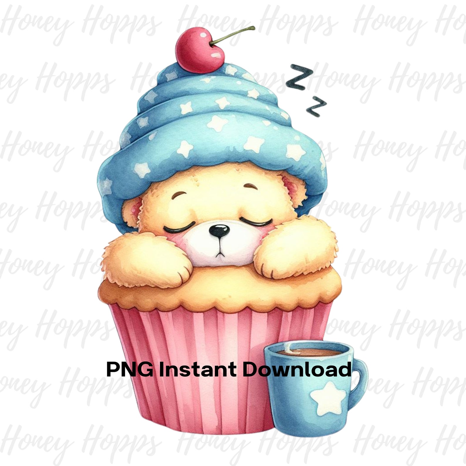 Sleepy Bear Cupcake Birthday PNG Digital Design Sublimation Art - Etsy