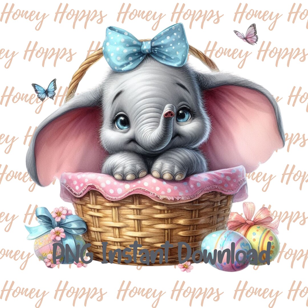 Baby Elephant Dumbo Easter Basket Digital Art Clipart PNG Files Digital ...