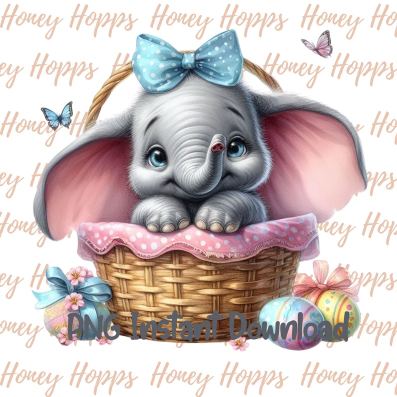 Baby Elephant Dumbo Easter Basket Digital Art Clipart PNG Files Digital ...