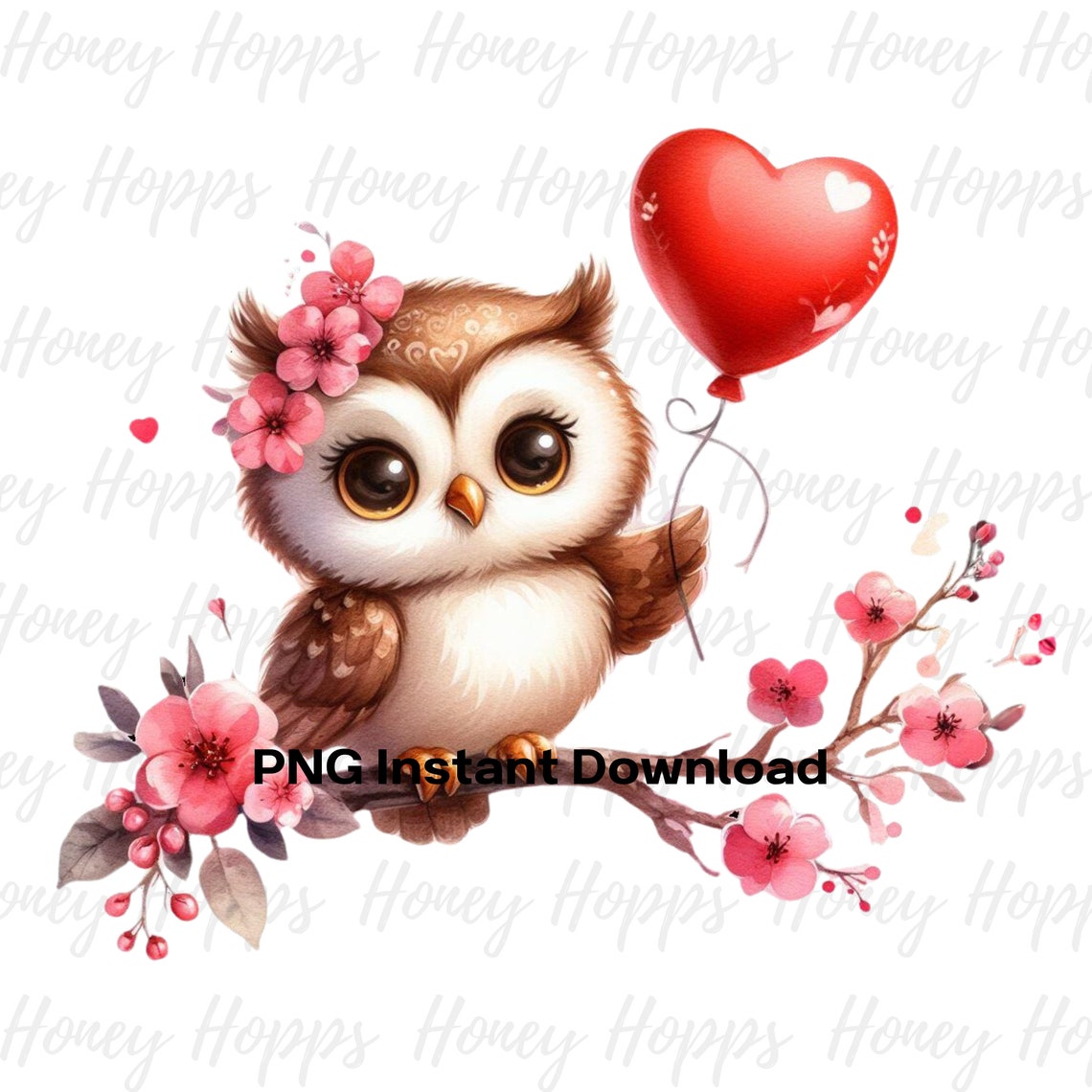 Valentines Owl With a Heart Balloon PNG Digital Design Sublimation Art ...