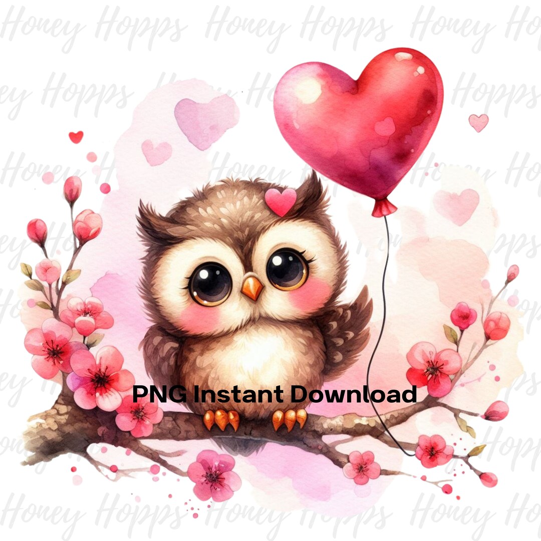 Valentines Owl With a Heart Balloon PNG Digital Design Sublimation Art ...