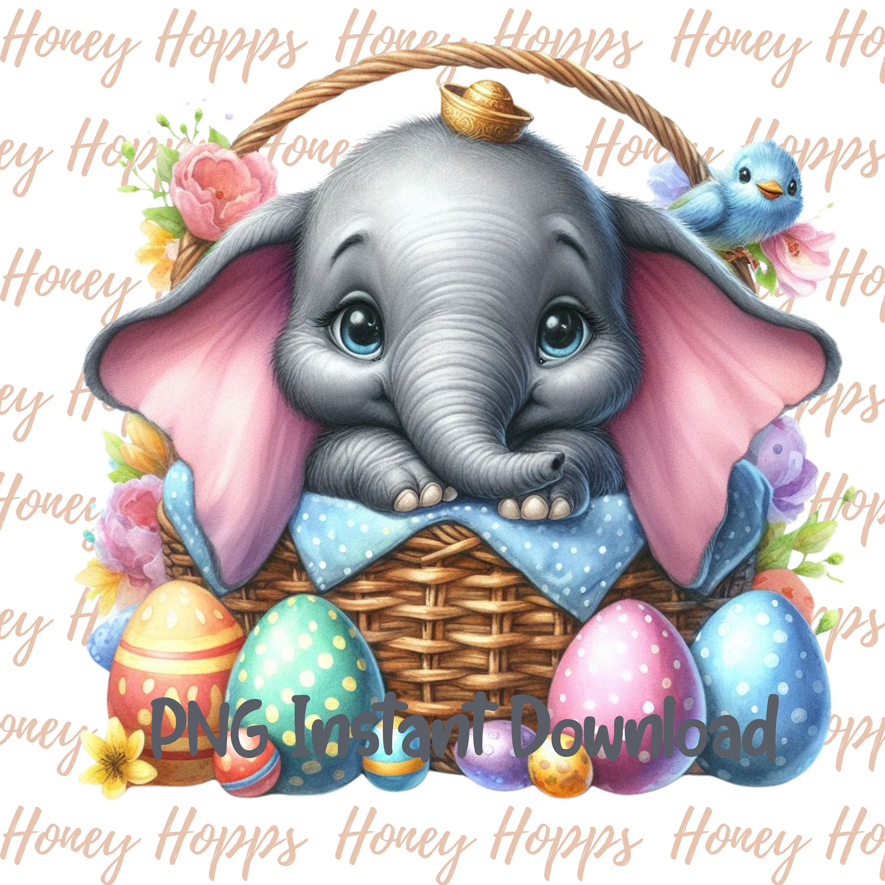 Baby Elephant Dumbo Easter Basket Digital Art Clipart PNG Files Digital ...