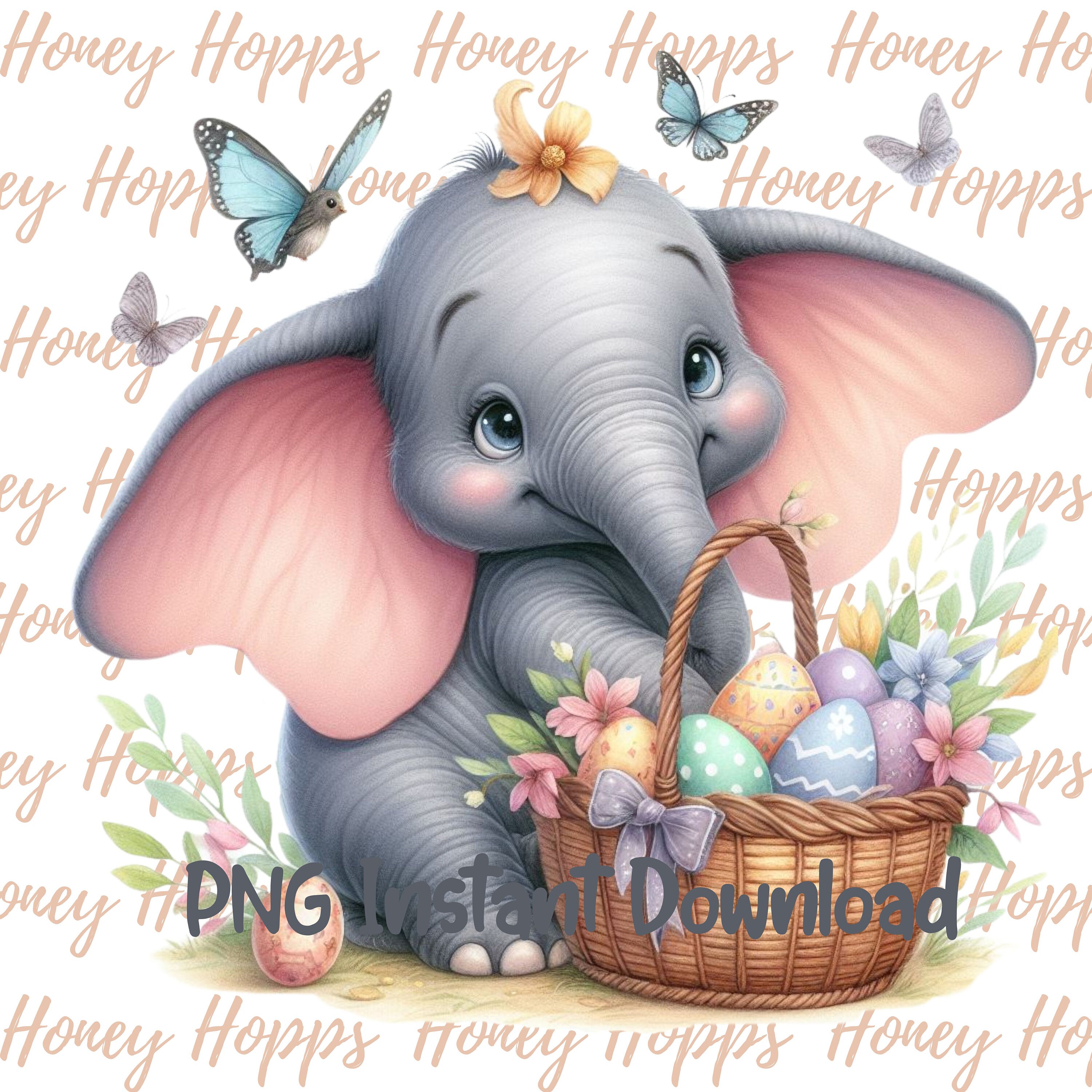 Baby Elephant Dumbo Easter Basket Digital Art Clipart PNG Files Digital ...