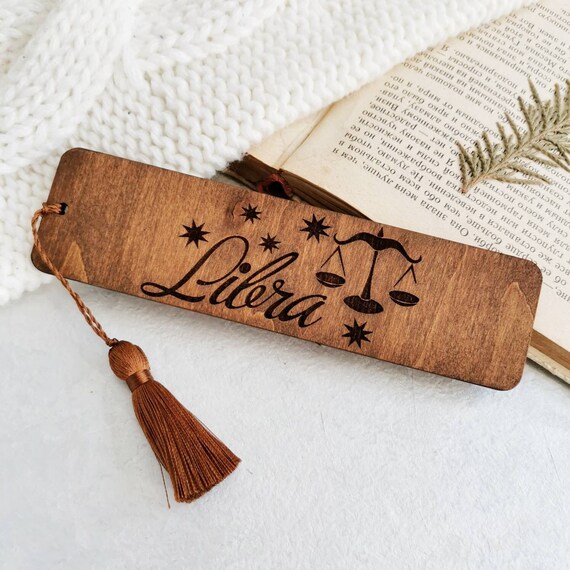 Libra Zodiac Sign Bookmarks Engraved Wooden Book Mark With - Etsy