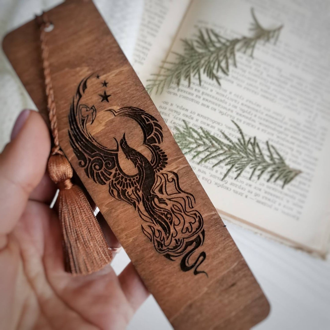 Phoenix Bookmark Firebird Engraved Wooden Book Mark With Tassel Rebirth ...