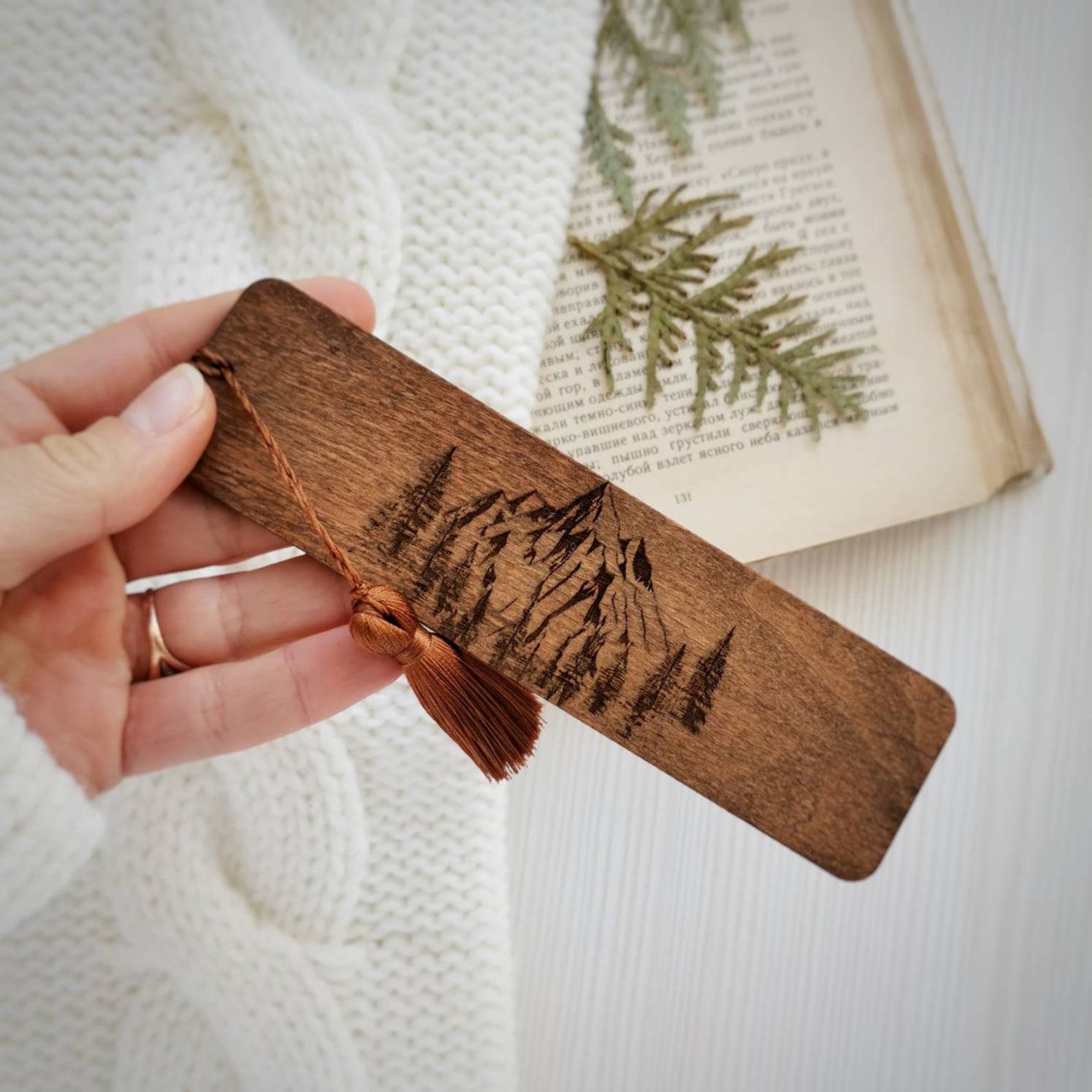 Mountain Bookmark Forest Engraved Wooden Bookmark With Tassel Outdoor ...