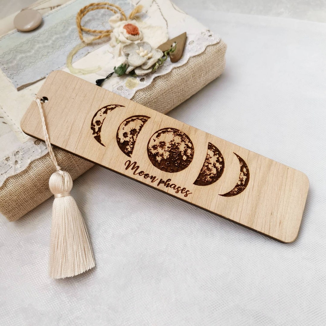 Moon Phases Wood Bookmark Lunar Phase Engraved Wooden Bookmark With ...