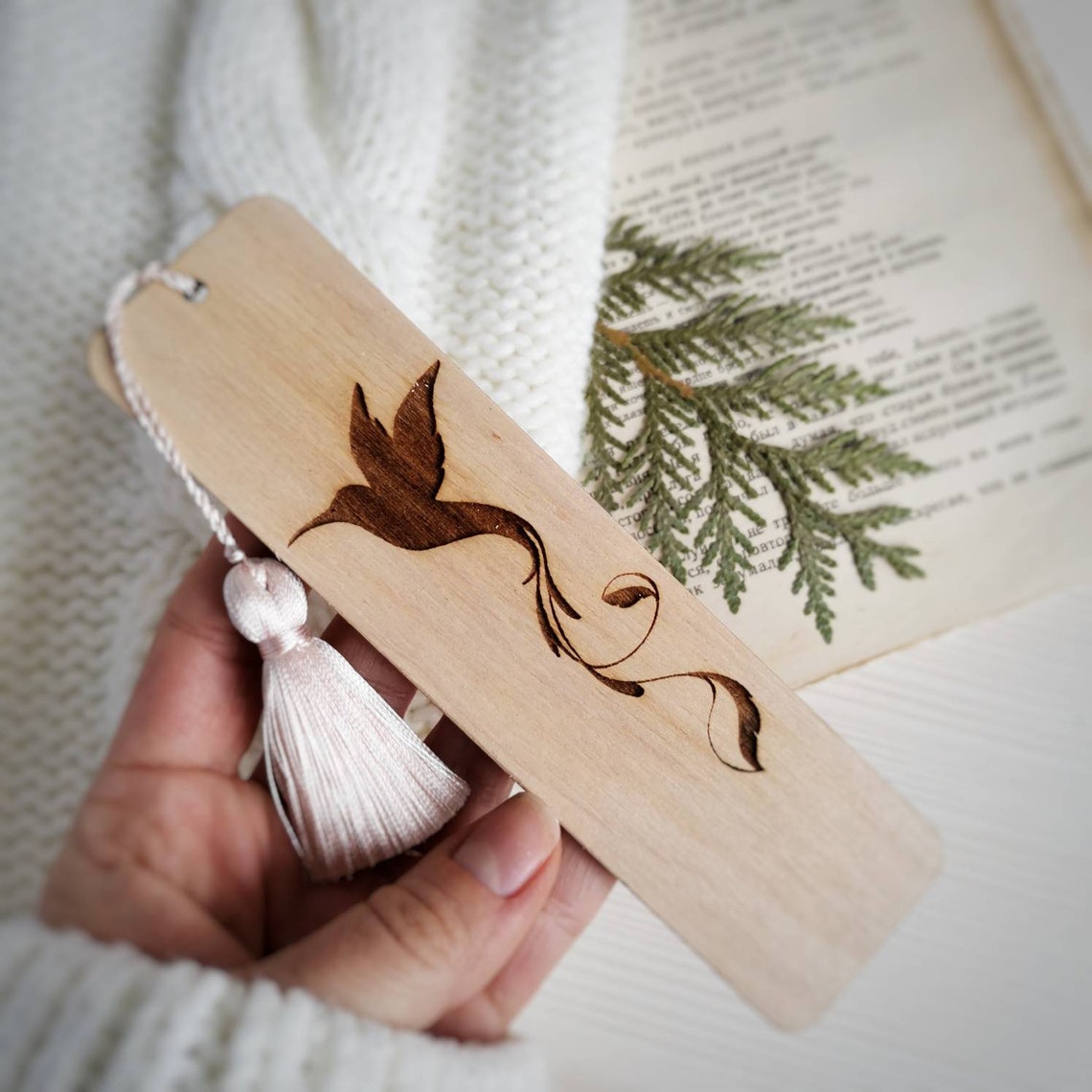 Hummingbird Bookmark Flying Bird Engraved Wooden Bookmark With Tassel ...