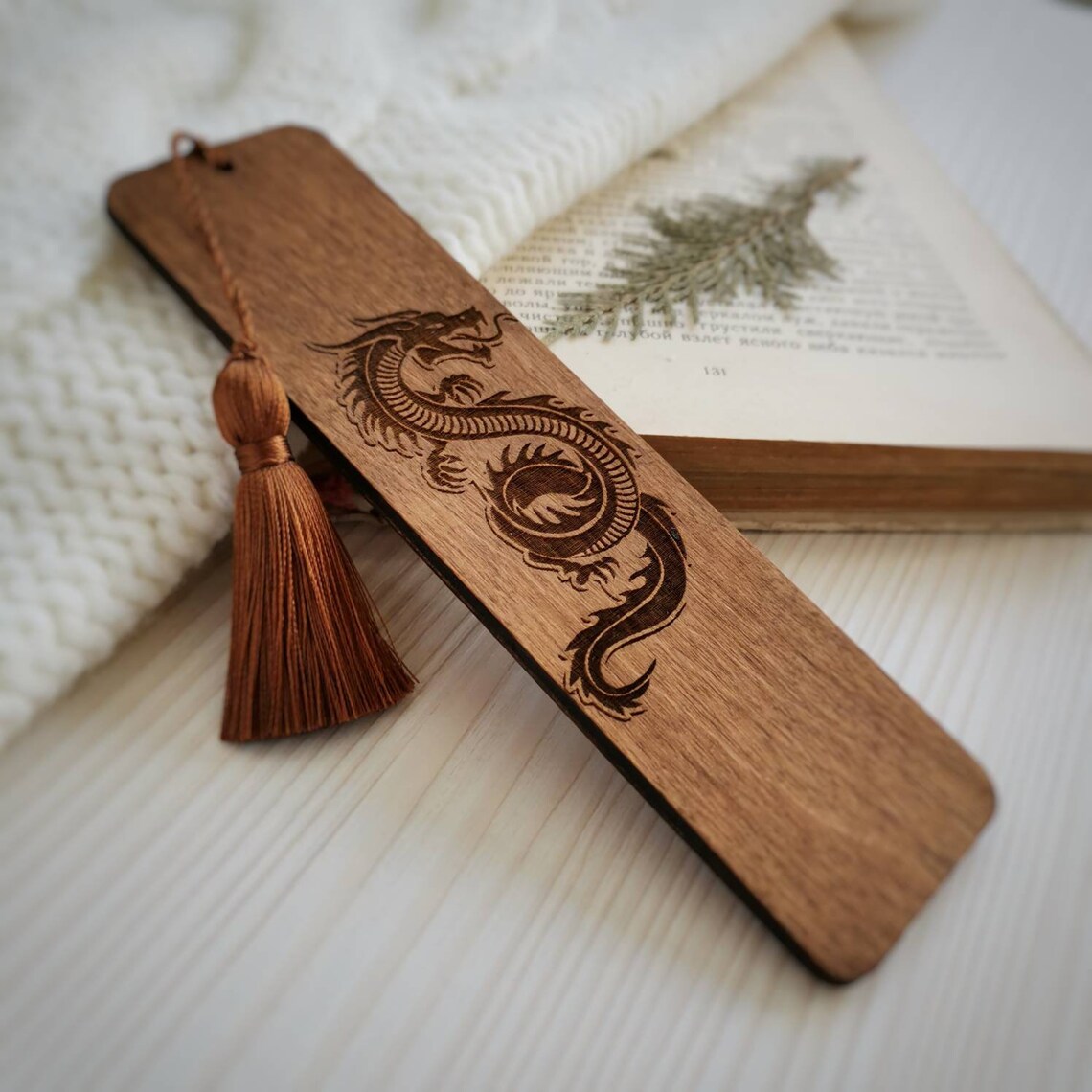 Dragon Bookmark Engraved Wooden Bookmark With Tassel Fairytale - Etsy