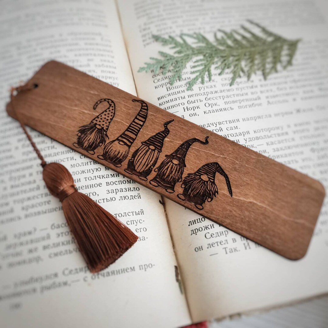 Gnome Bookmark Christmas Gnomes Engraved Wooden Bookmark With Tassel ...