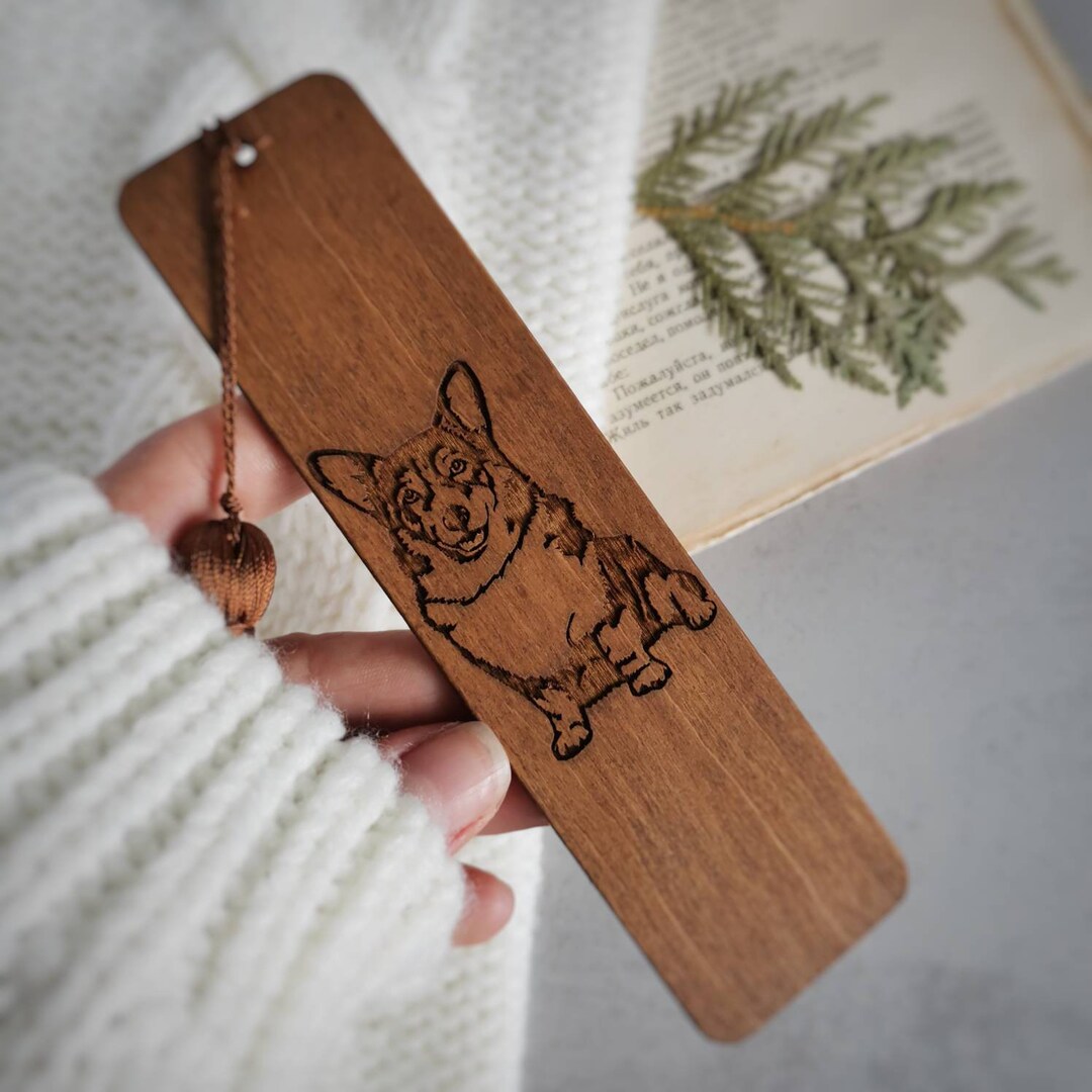 Corgi Bookmark Dog Engraved Wooden Bookmark With Tassel Pet Wood ...