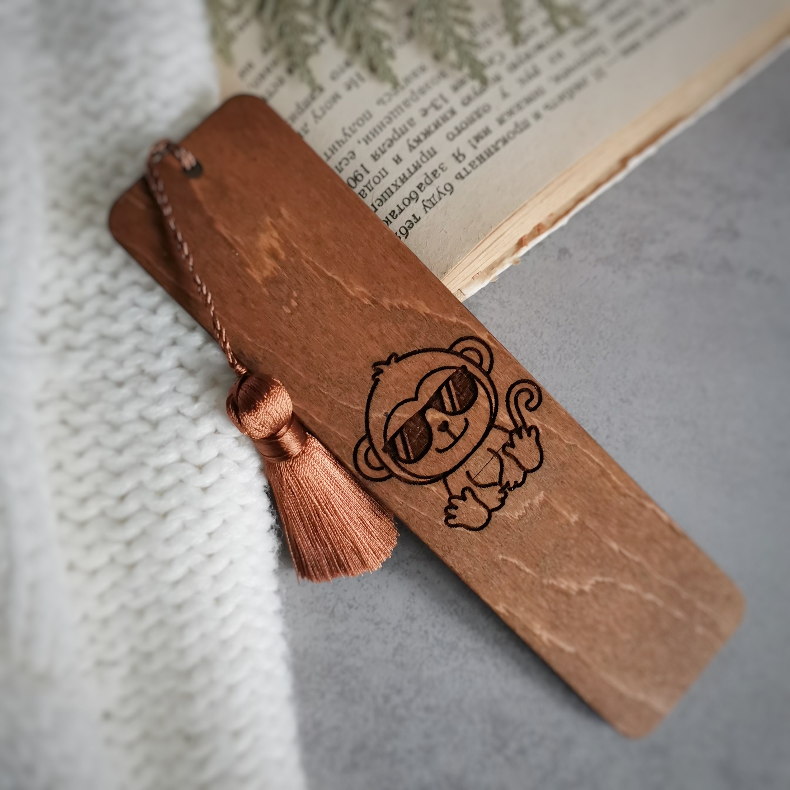 Cute Monkey Bookmark Engraved Wooden Bookmark With Tassel Grandma ...
