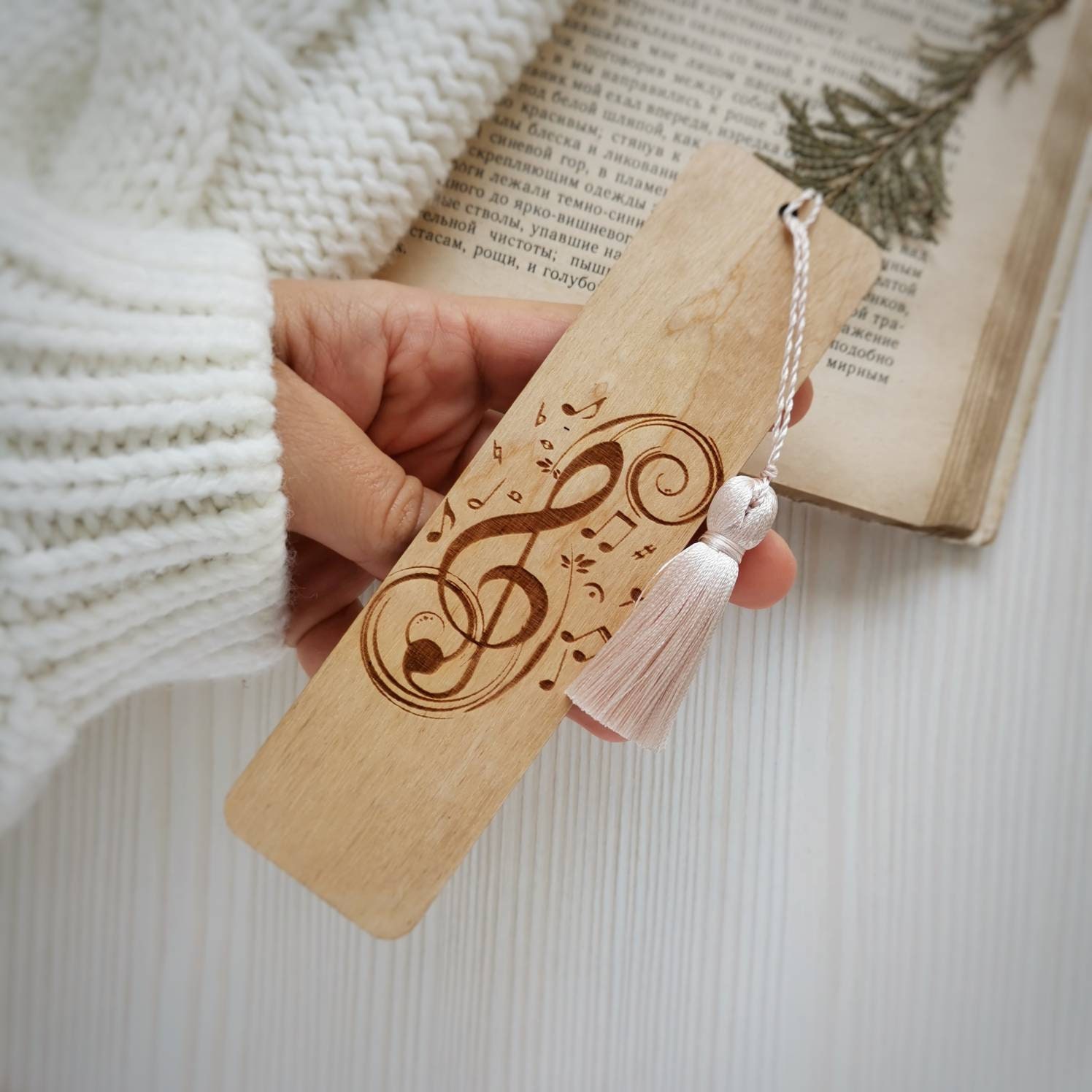 Treble Clef Bookmark Music Note Engraved Wooden Bookmark With - Etsy