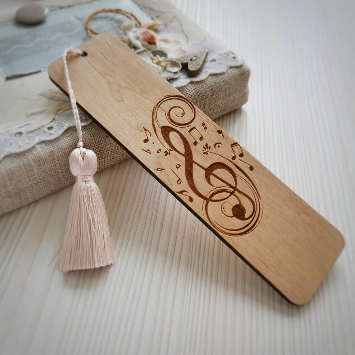 Treble Clef Bookmark Music Note Engraved Wooden Bookmark With Tassel ...