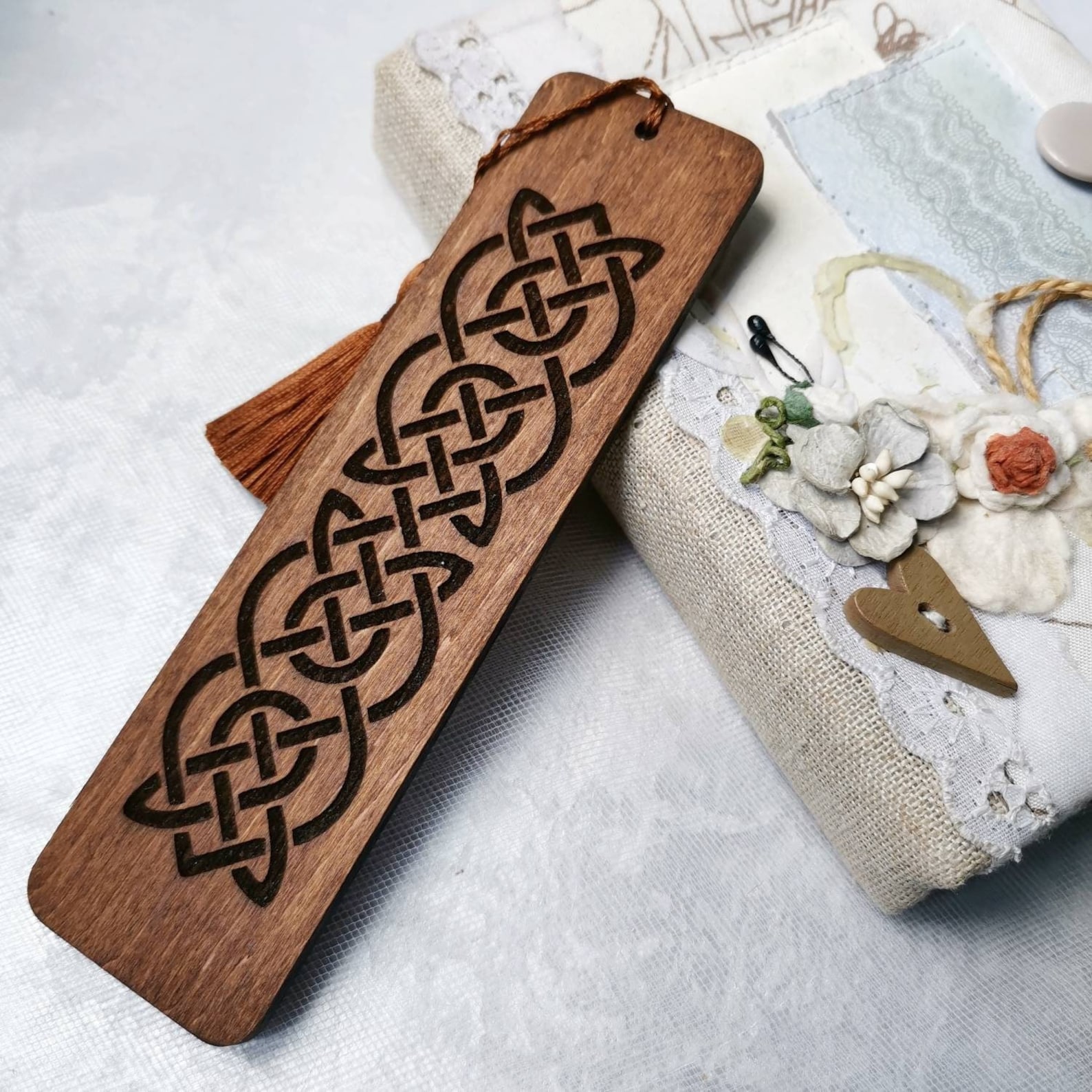Celtic Bookmark Engraved Wooden Bookmark With Tassel Irish - Etsy