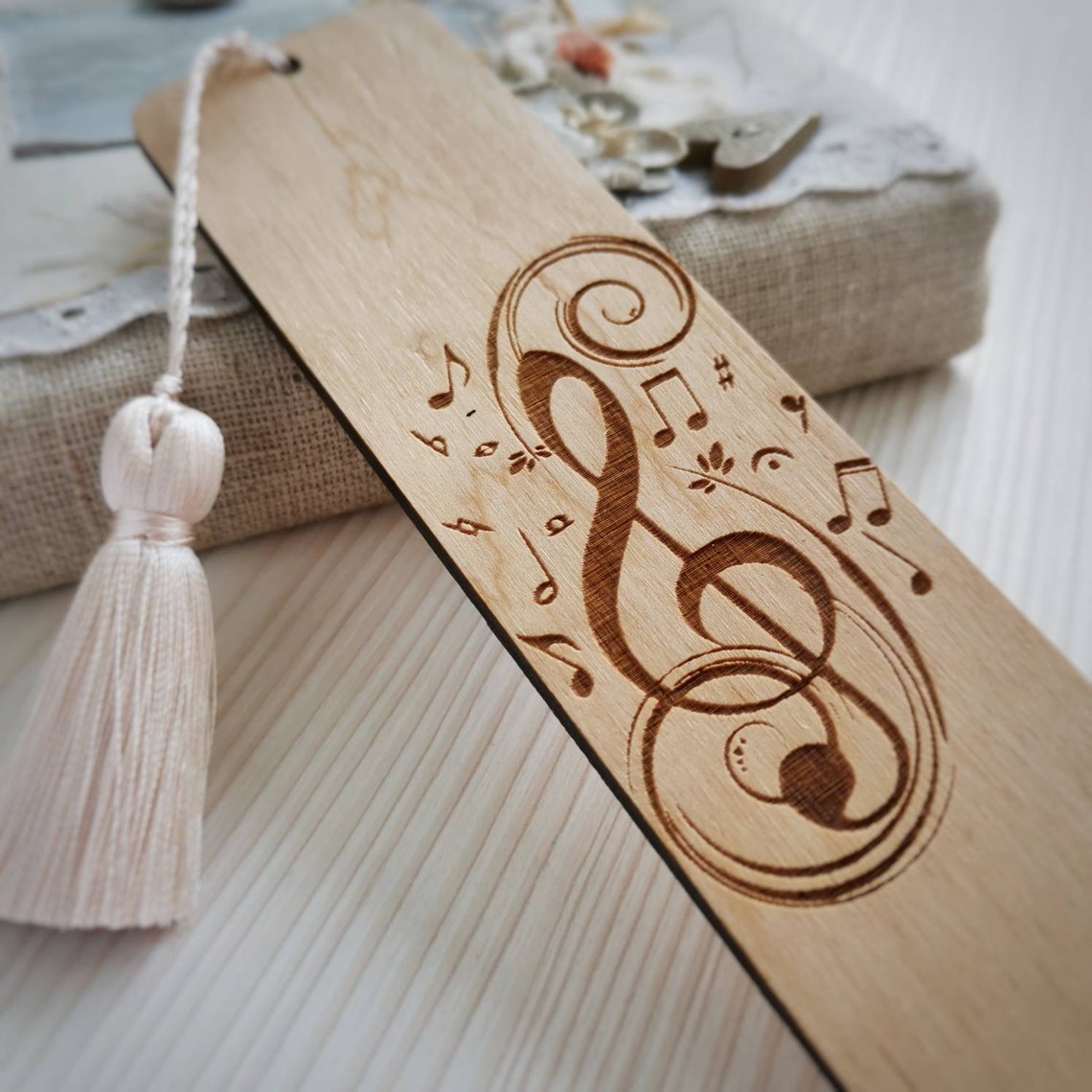 Treble Clef Bookmark Music Note Engraved Wooden Bookmark With - Etsy